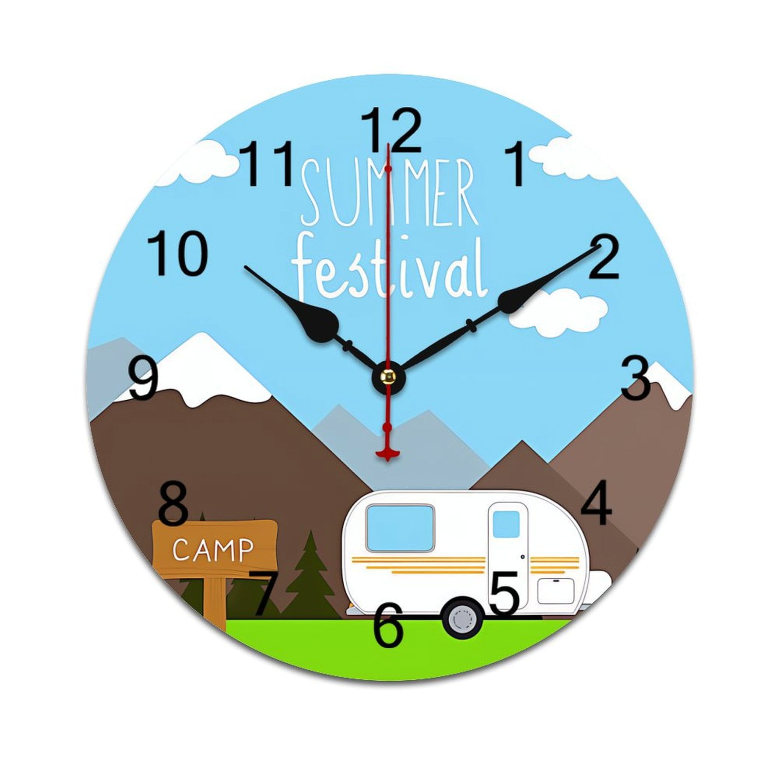 Cartoon Colorful Camper Vans Fire Trucks Printed Silent Wall Clock ...