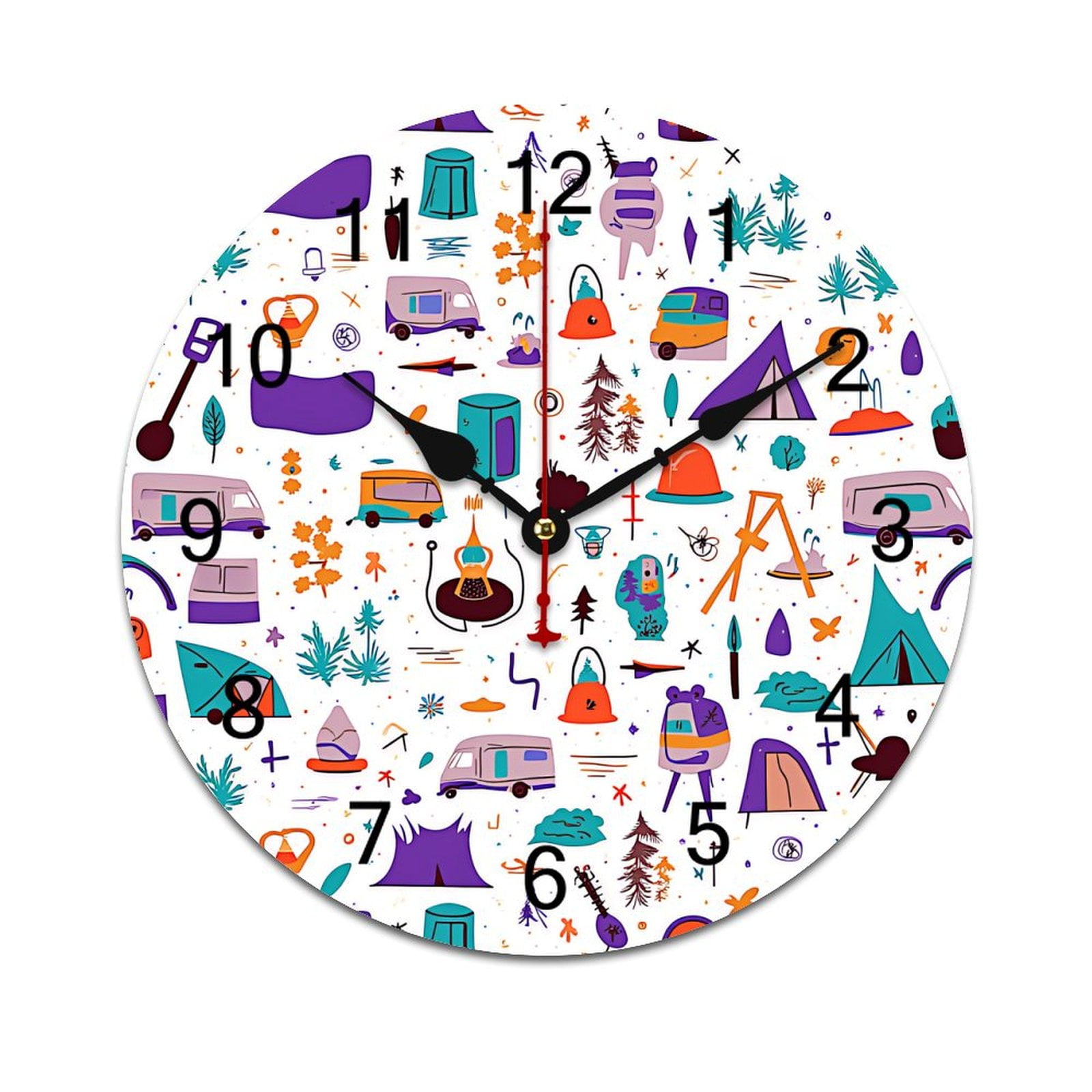 Cartoon Colorful Camper Vans Fire Trucks Printed Silent Wall Clock ...