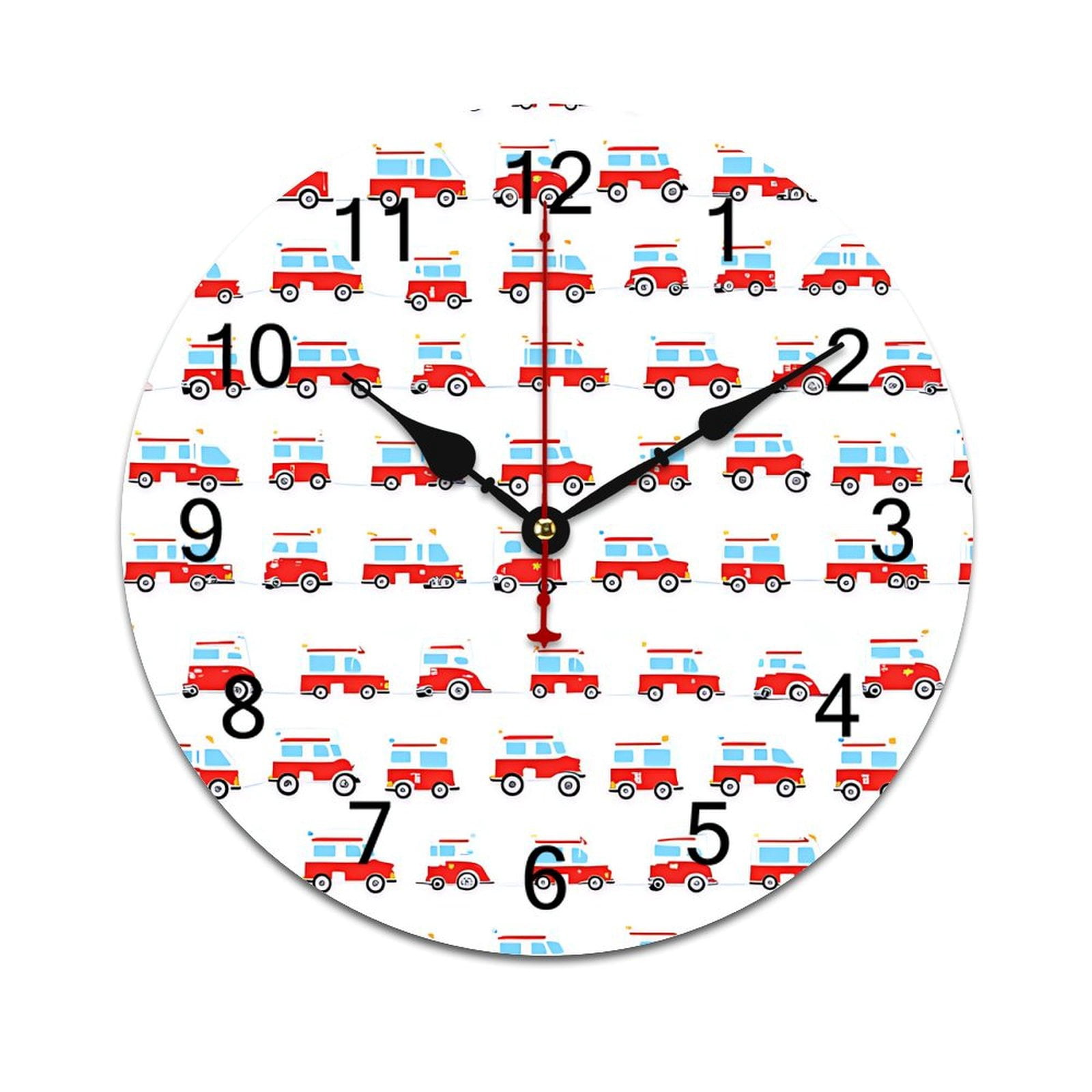 Cartoon Colorful Camper Vans Fire Trucks Printed Silent Wall Clock ...