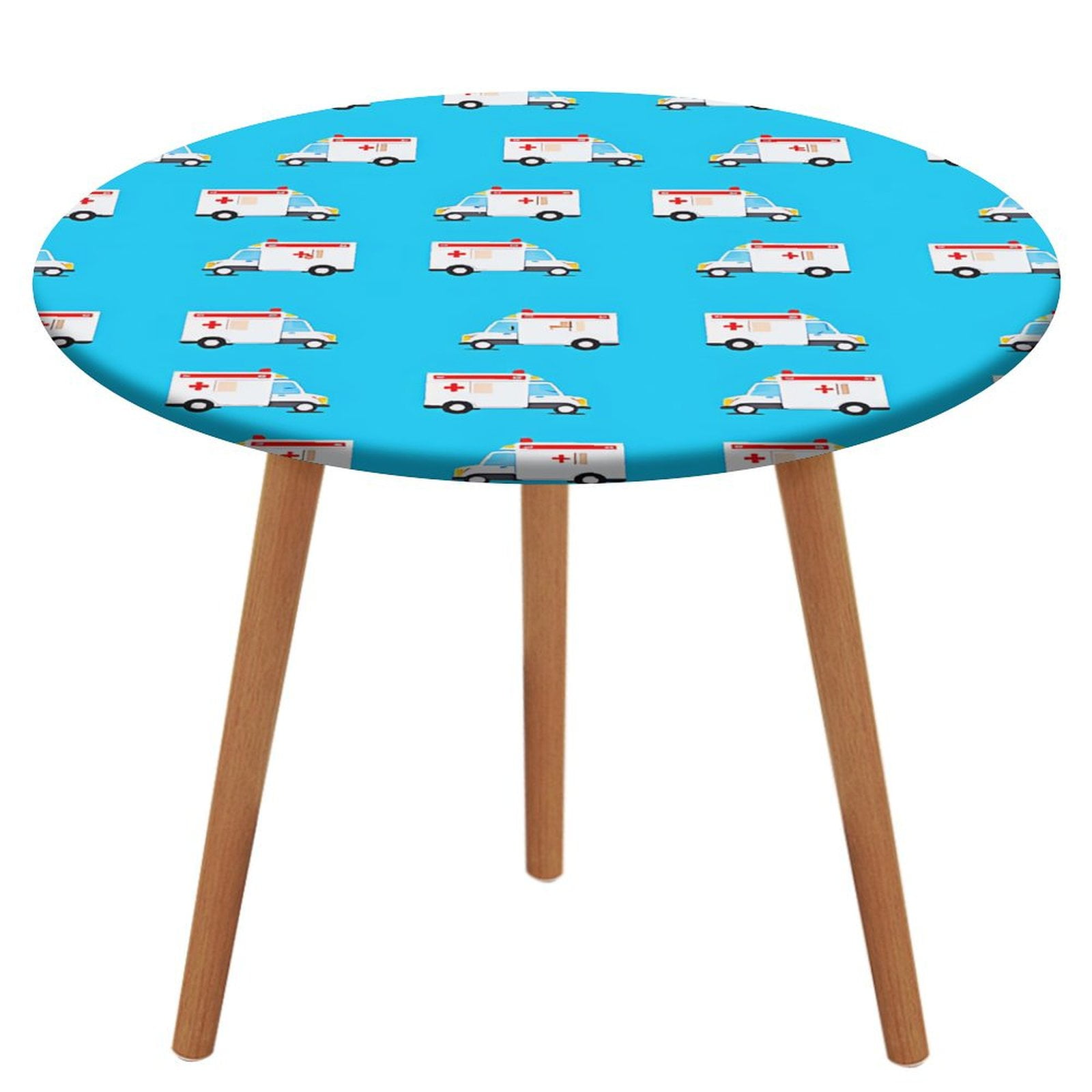 Cartoon Colorful Camper Vans Fire Trucks Tablecloth Round Elastic ...