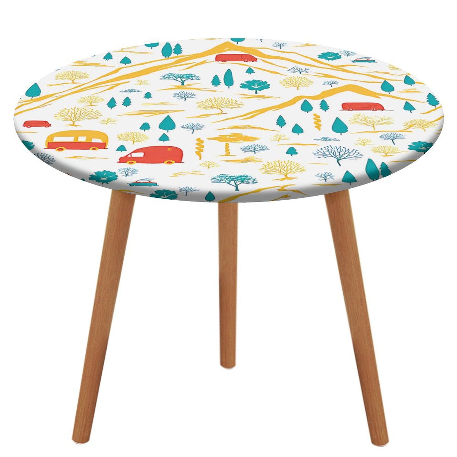 Cartoon Colorful Camper Vans Fire Trucks Tablecloth Round Elastic ...