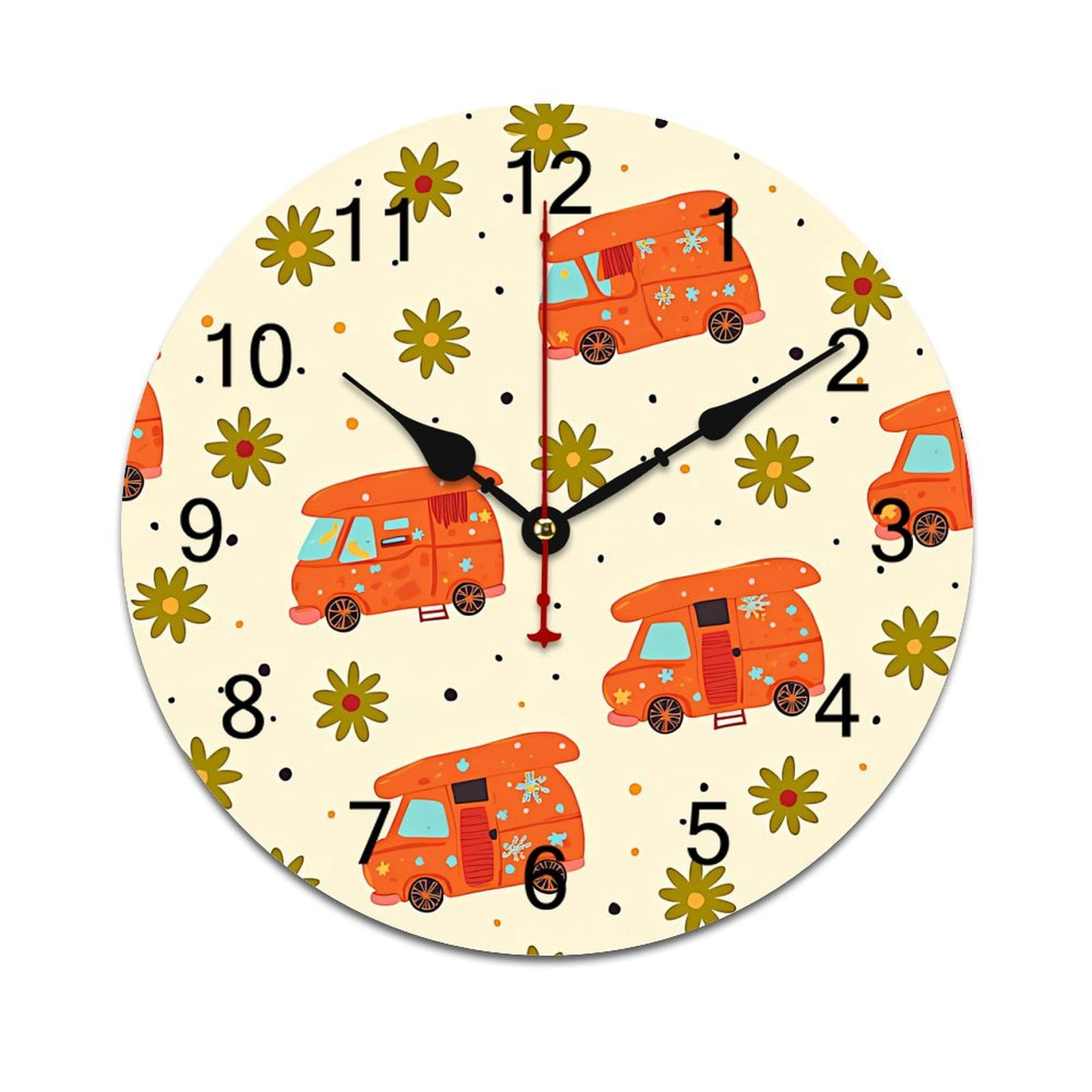 Cartoon Colorful Camper Vans Fire Trucks Time Decorative Wall Clocks ...