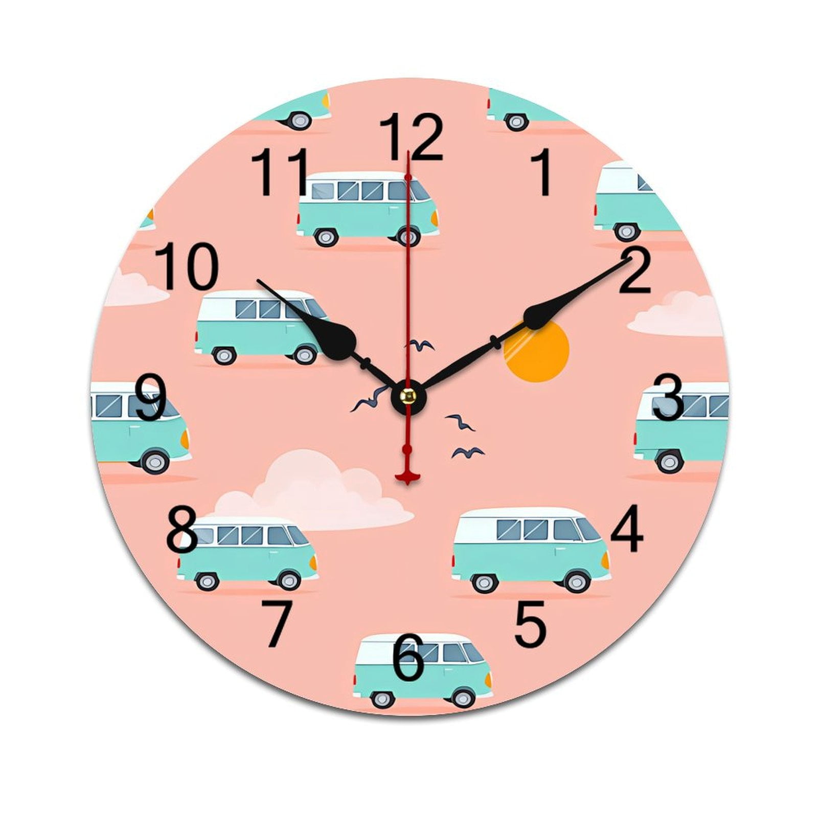 Cartoon Colorful Camper Vans Fire Trucks Time Decorative Wall Clocks ...