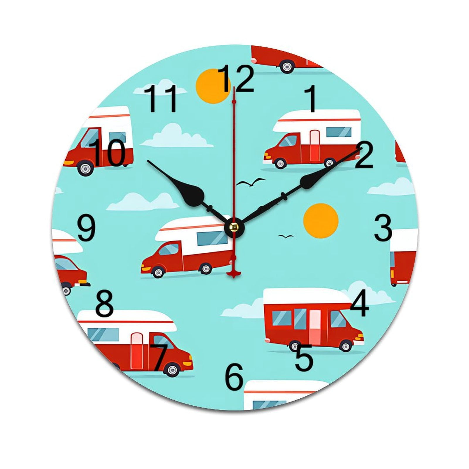 Cartoon Colorful Camper Vans Fire Trucks Time Decorative Wall Clocks ...