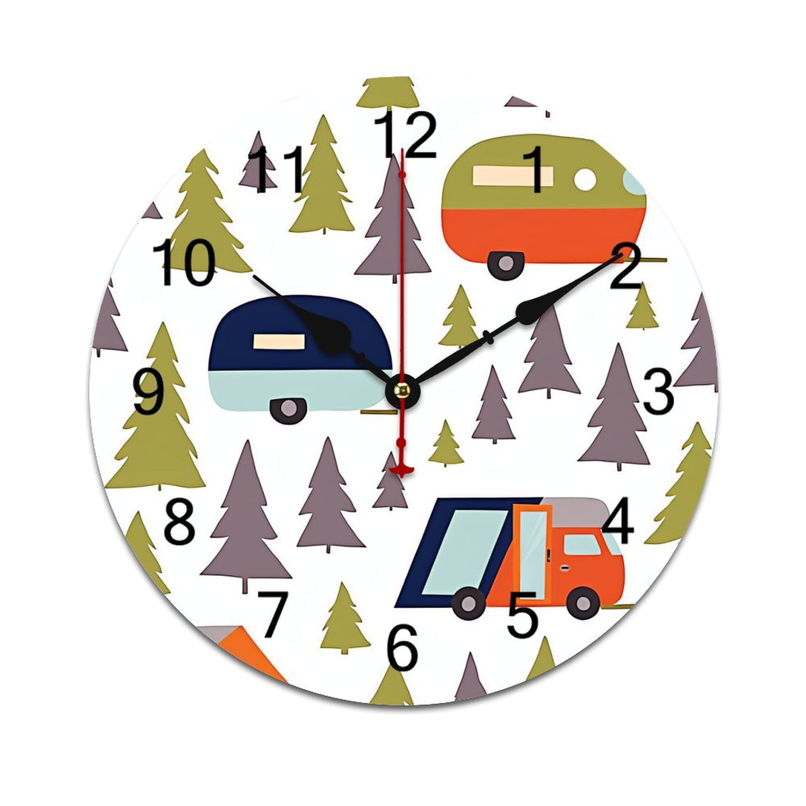 Cartoon Colorful Camper Vans Fire Trucks Word Saying Big Wall Clock ...