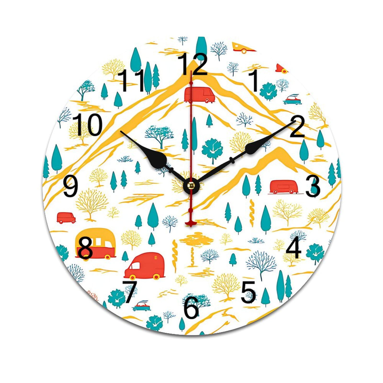 Cartoon Colorful Camper Vans Fire Trucks Word Saying Big Wall Clock ...