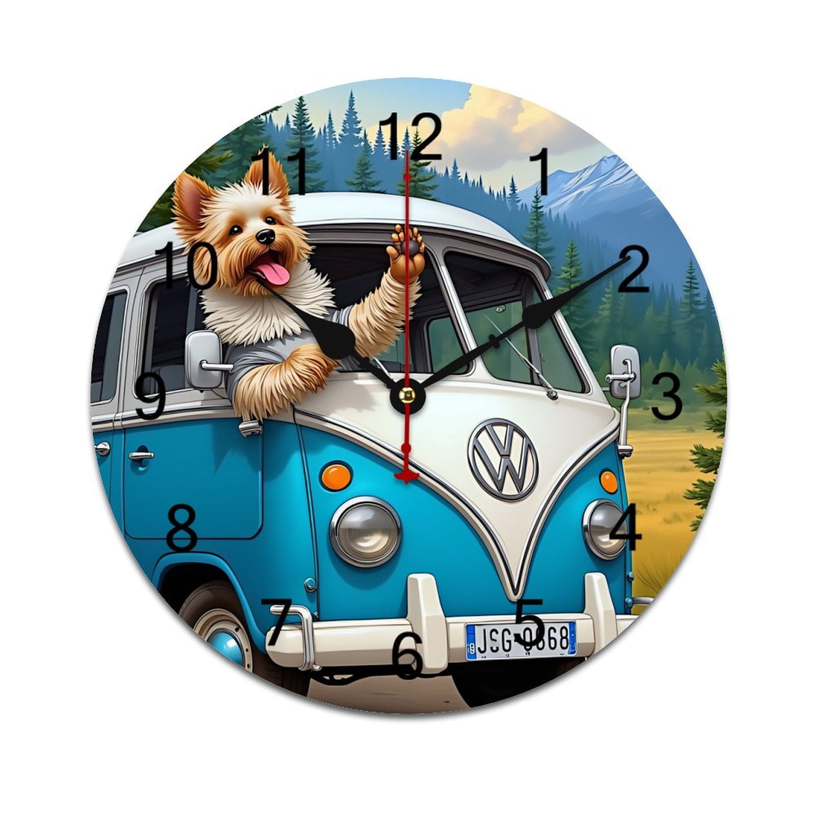 Cartoon Colorful Camper Vans Fire Trucks Word Saying Big Wall Clock ...