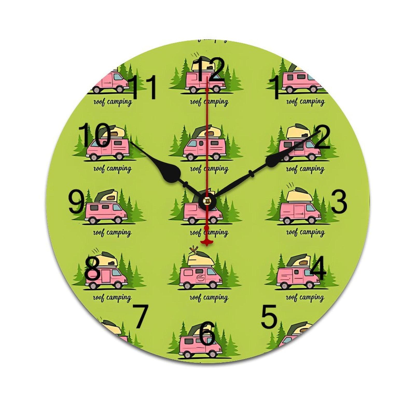 Cartoon Colorful Camper Vans Fire Trucks Word Saying Big Wall Clock ...