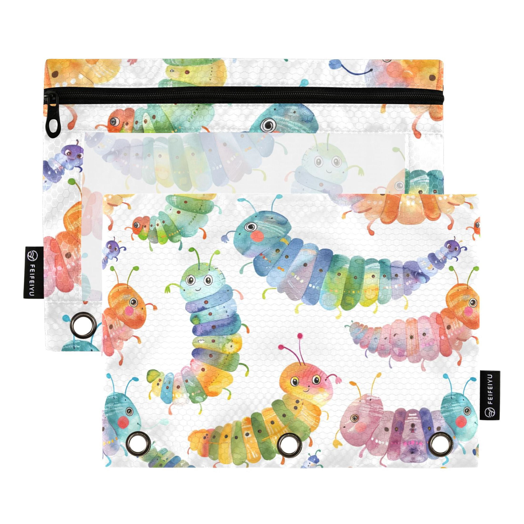 Cartoon Colorful Caterpillar 2 Pack Pencil Pouch for 3 Ring Binder ...