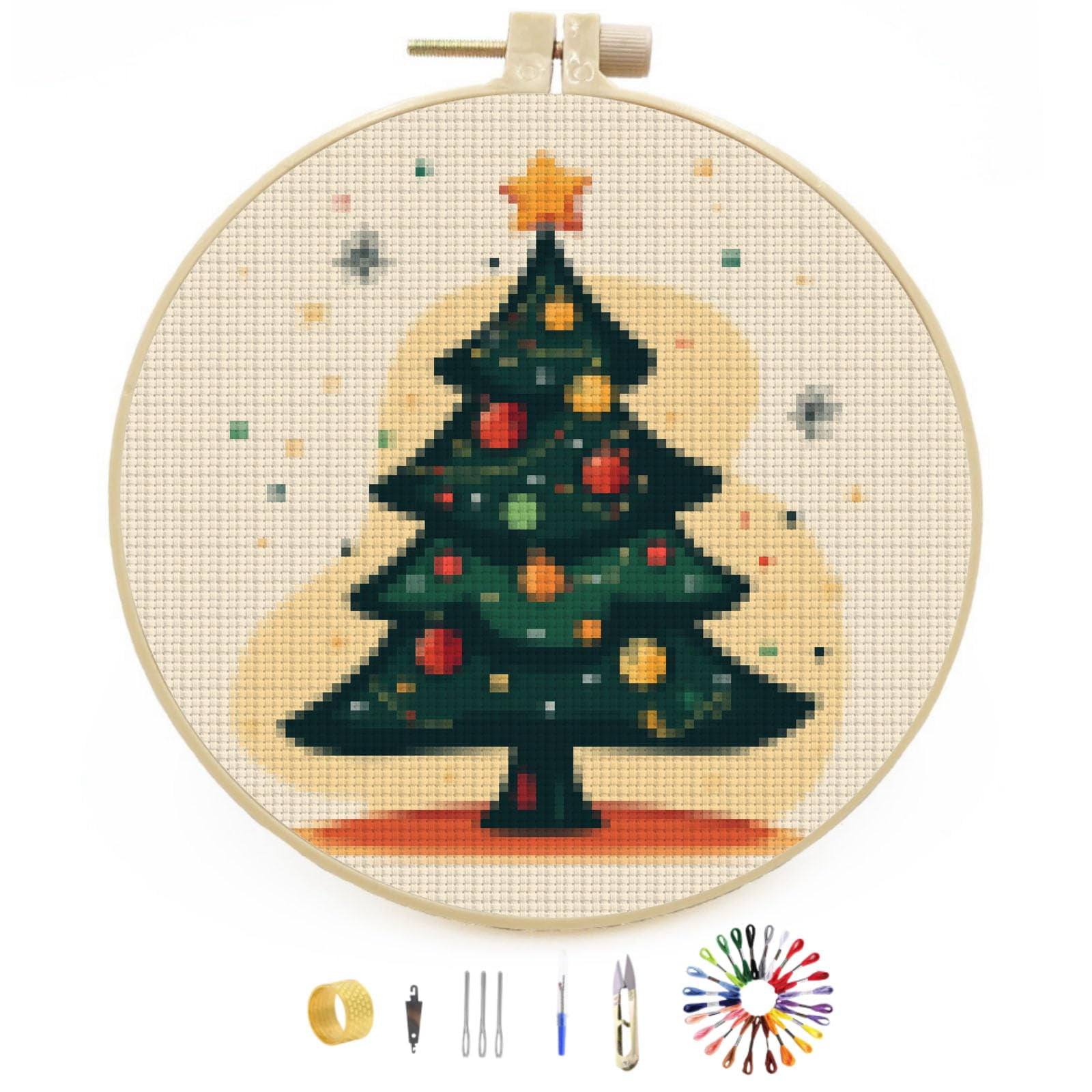 Cartoon Colorful Christmas Tree DIY Stamped Cross Stitch Kits Easy for ...