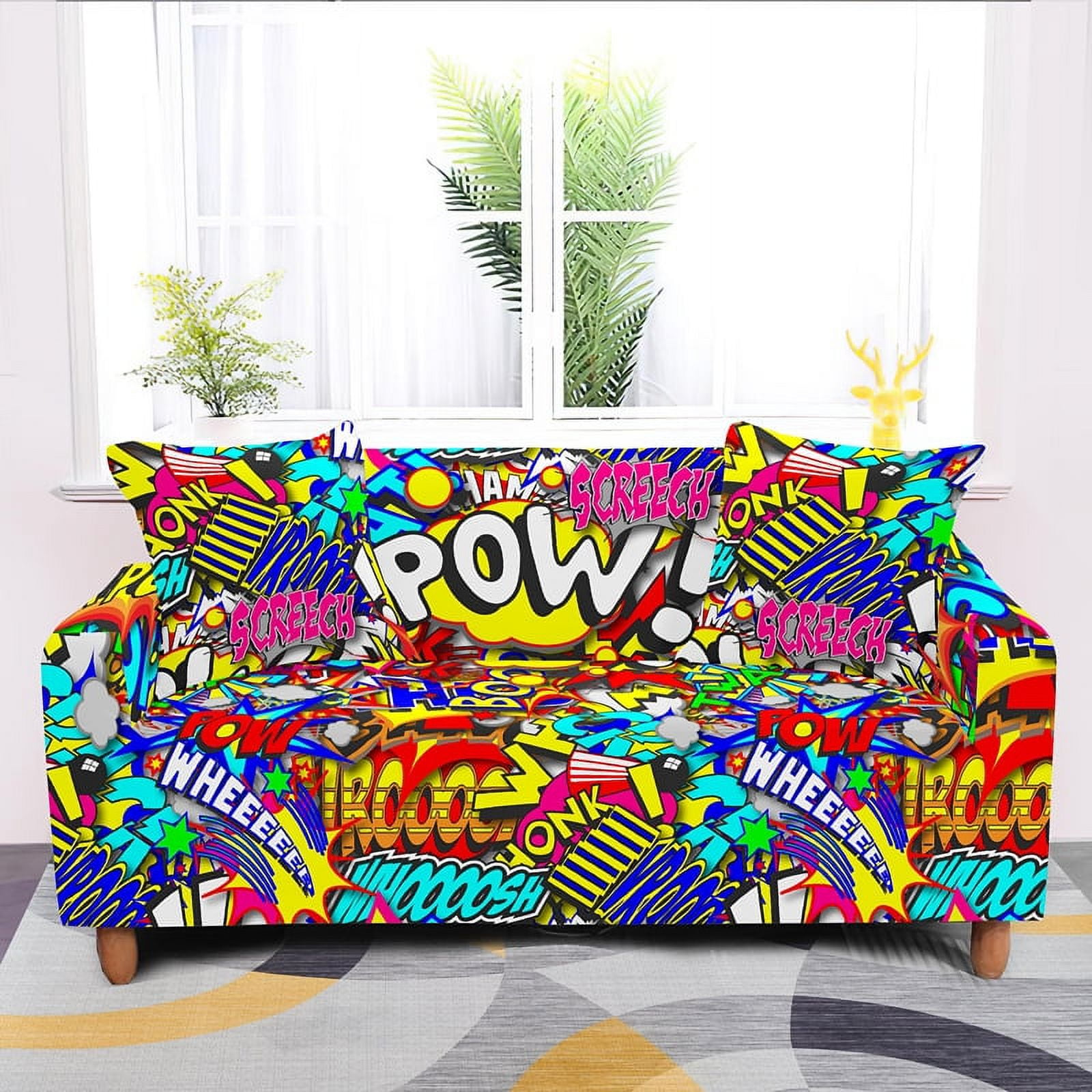 Cartoon Colorful Comic Combination L Shape Couch Cover Slip-Resistant ...