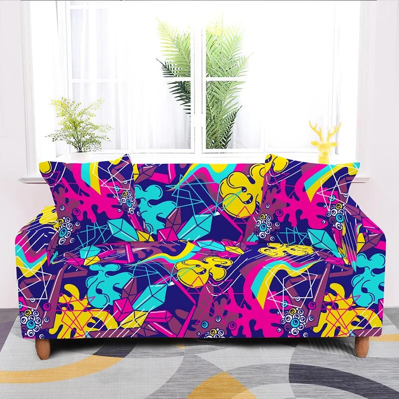 Cartoon Colorful Comic Combination L Shape Couch Cover Slip-Resistant ...