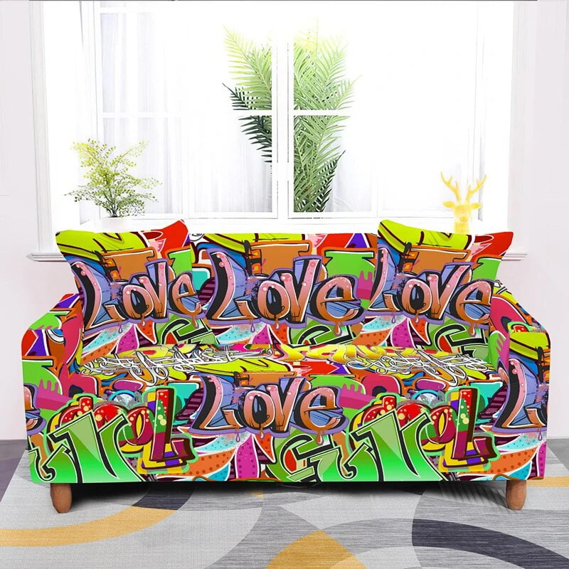 Cartoon Colorful Comic Combination L Shape Couch Cover Slip-Resistant ...