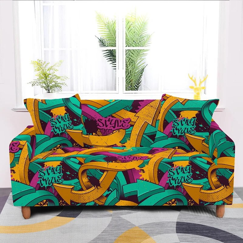 Cartoon Colorful Comic Combination L Shape Couch Cover Slip-Resistant ...