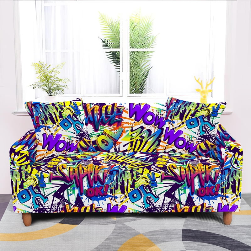 Cartoon Colorful Comic Combination L Shape Couch Cover Slip-Resistant ...