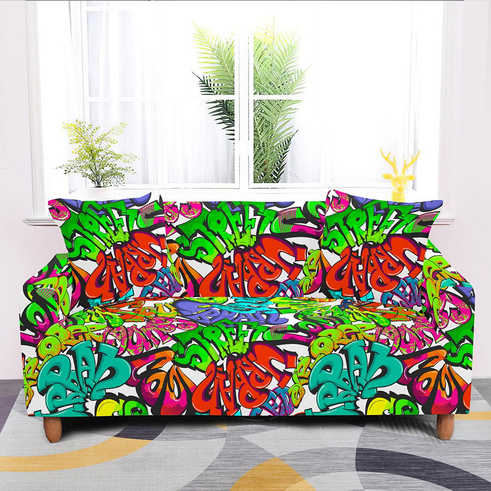 Cartoon Colorful Comic Combination L Shape Couch Cover Slip-Resistant ...