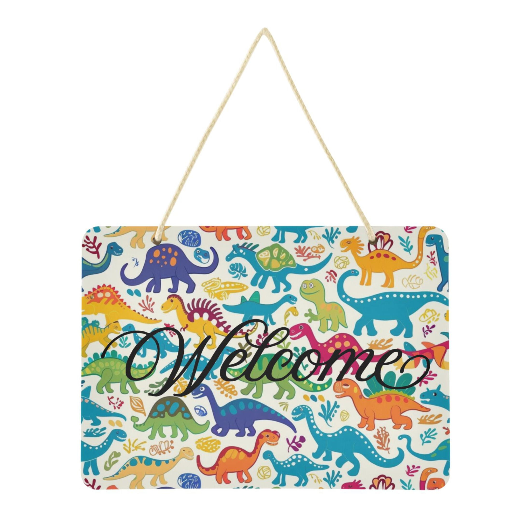 Cartoon Colorful Dinosaurs Welcome Sign Front Door PVC 14x10 inch ...