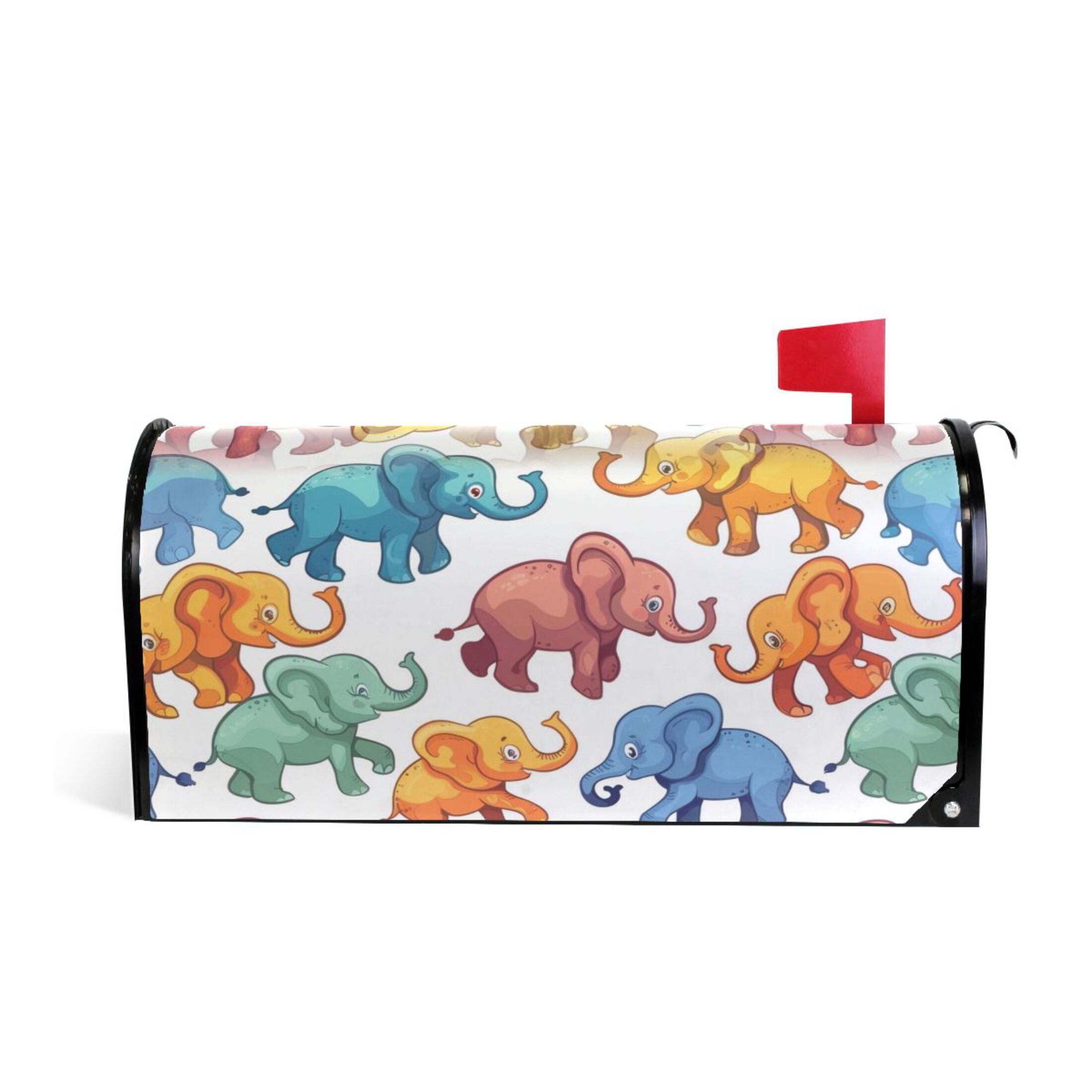 Cartoon Colorful Elephants Magnetic Mailbox Covers 21" X 18" Post ...