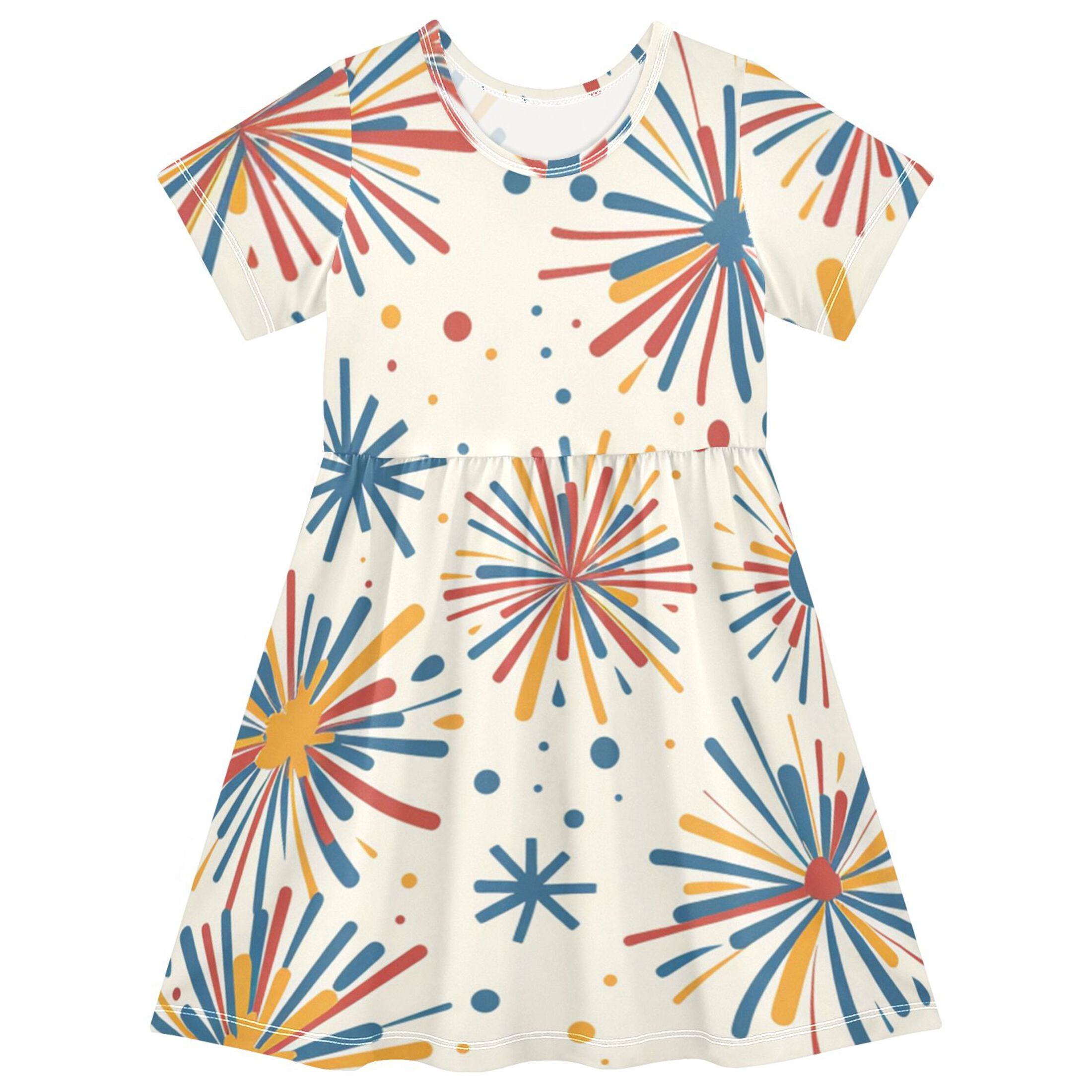 Cartoon Colorful Fireworks Girls' Short Sleeve Dress A-Line One-Piece ...