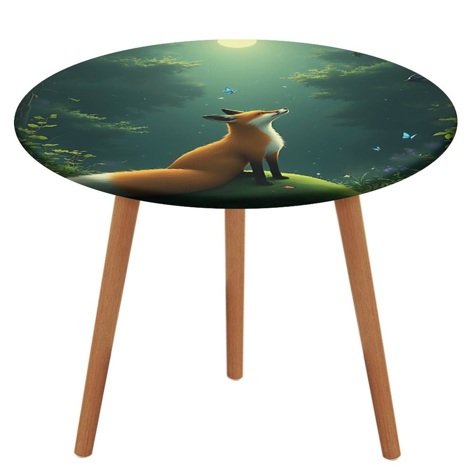 Cartoon Colorful Fox Pattern Round Tablecloth Waterproof Elastic Table ...