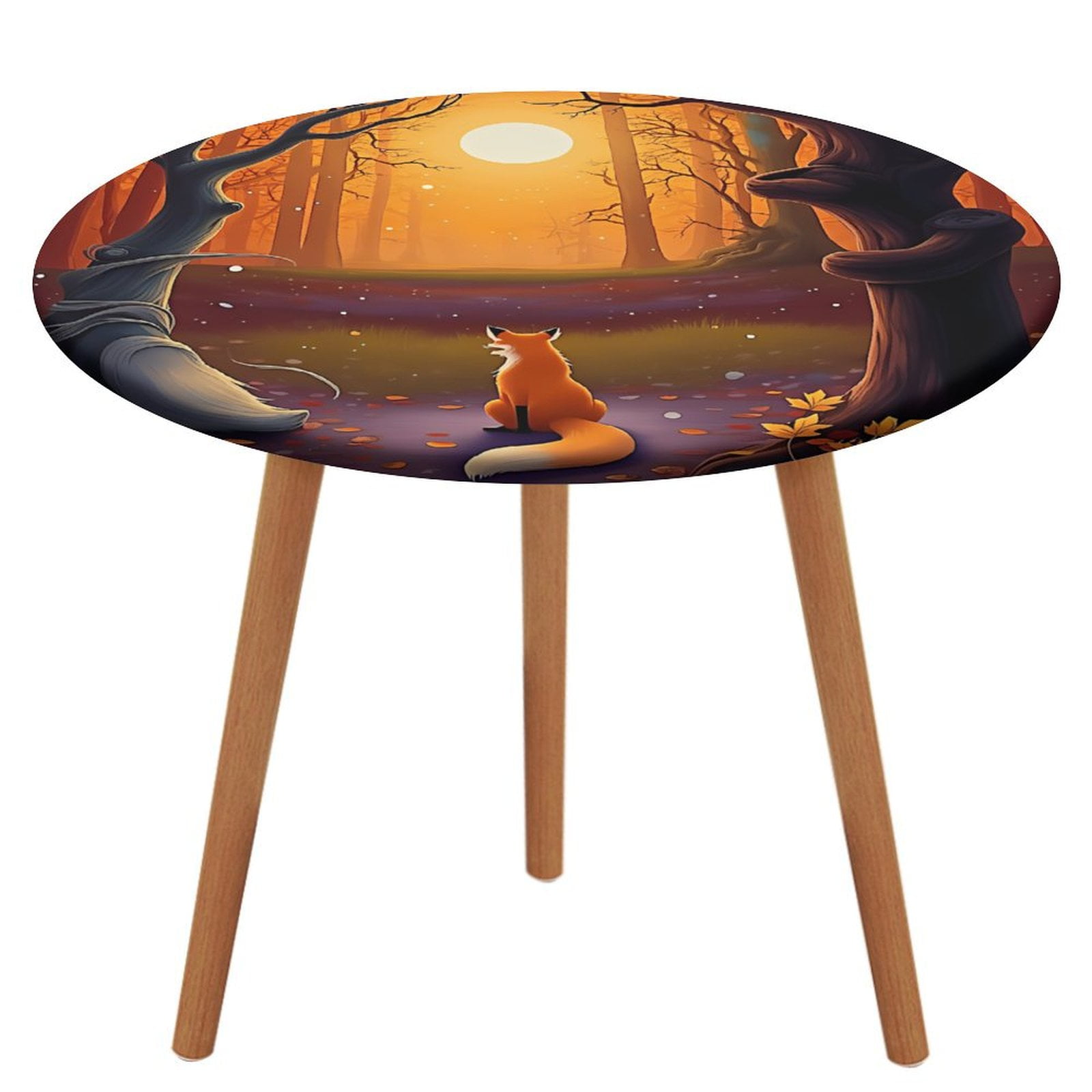 Cartoon Colorful Fox Pattern Round Tablecloth Waterproof Elastic Table ...