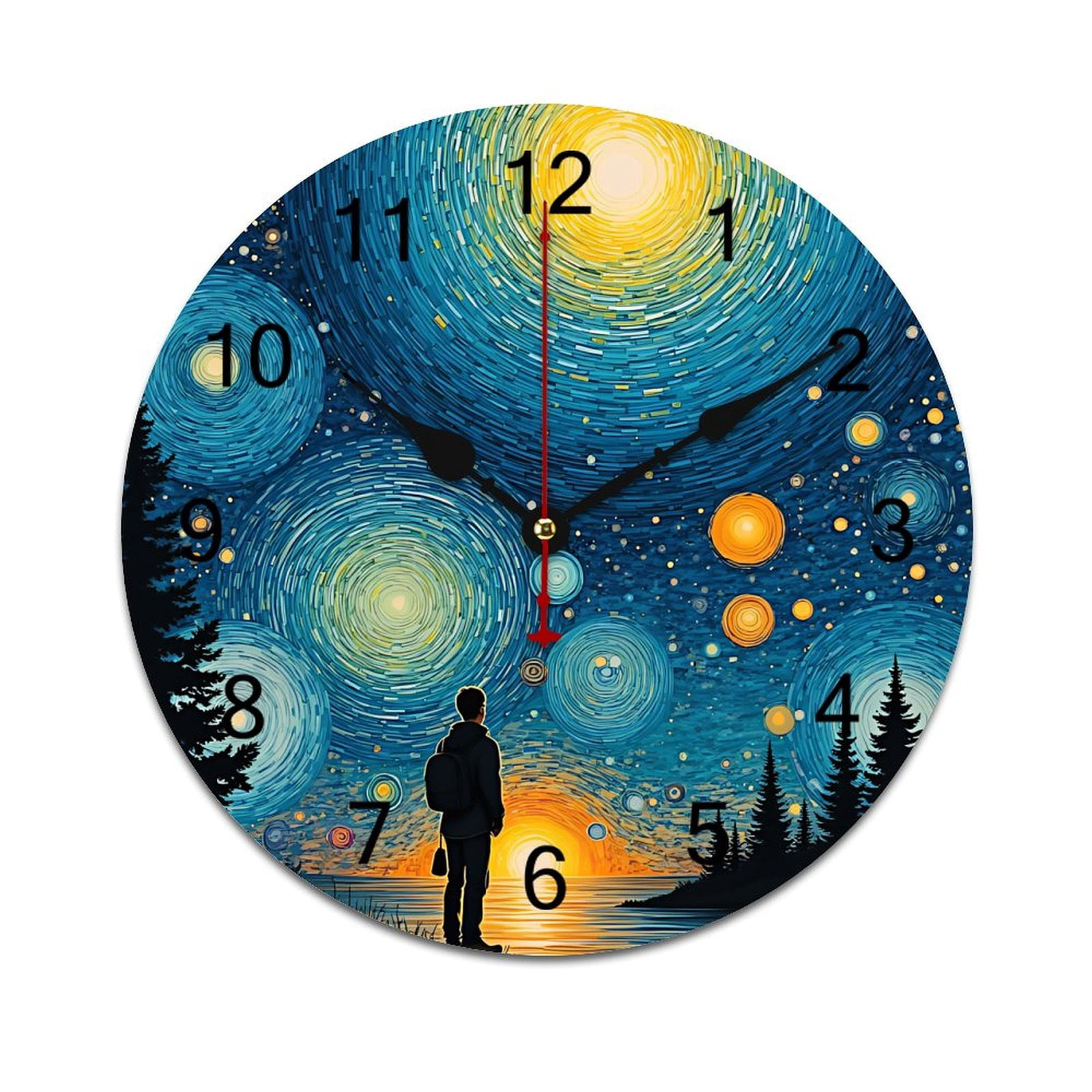 Cartoon Colorful Fox Printed Silent Wall Clock Round Kitchen Clock Chic ...