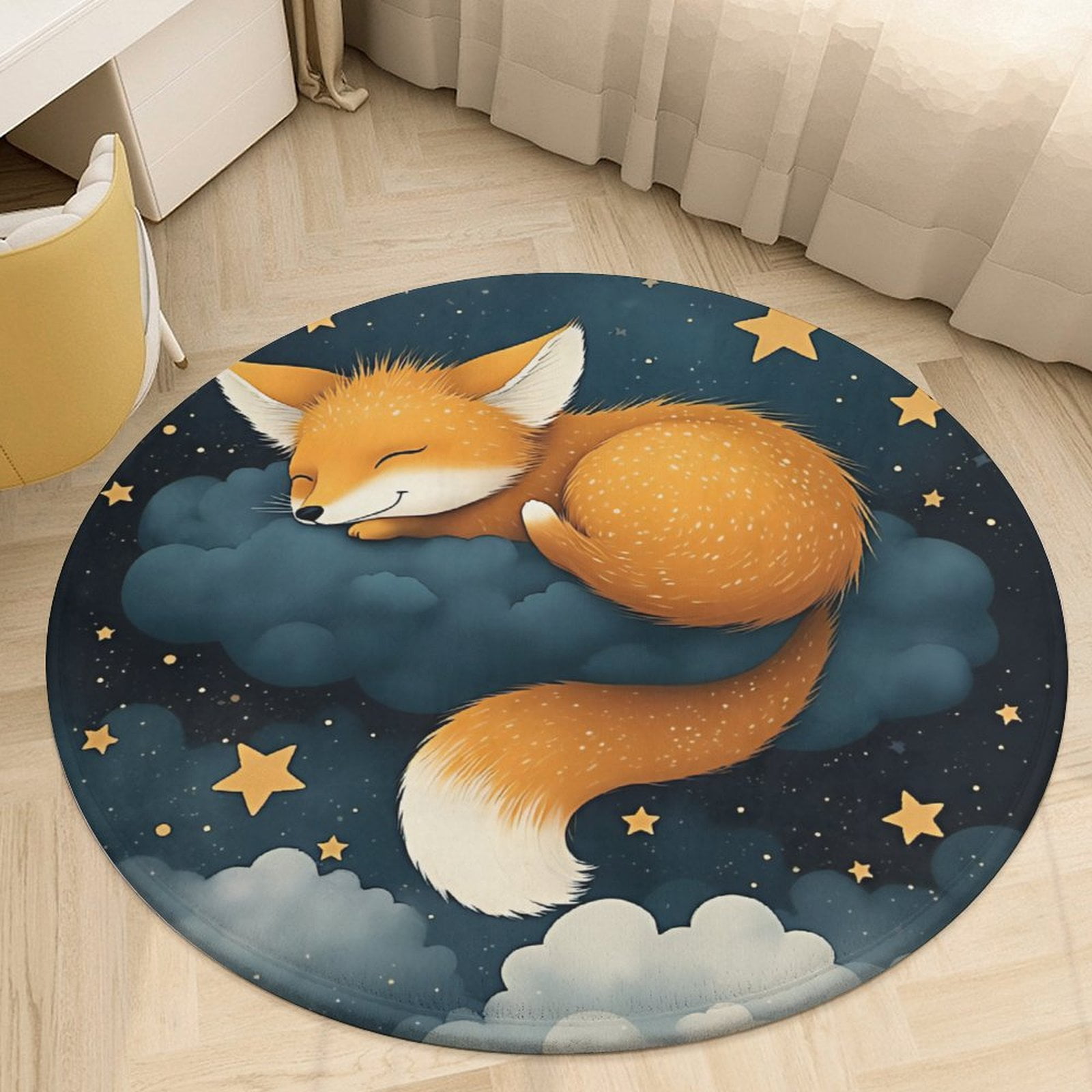 Cartoon Colorful Fox Round Area Rugs for Bedroom Living Room, 3FT Soft ...