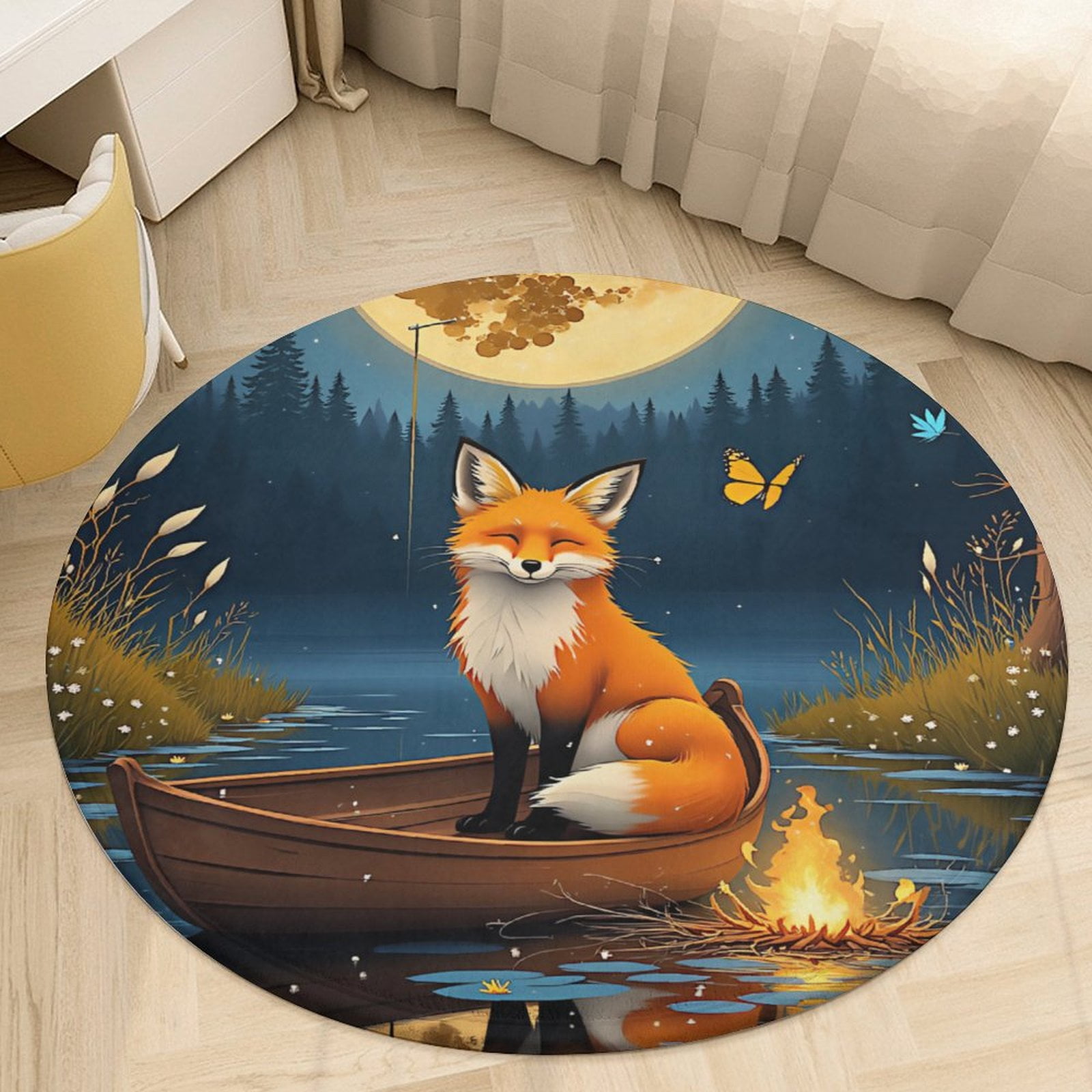 Cartoon Colorful Fox Round Area Rugs for Bedroom Living Room, 4FT Soft ...