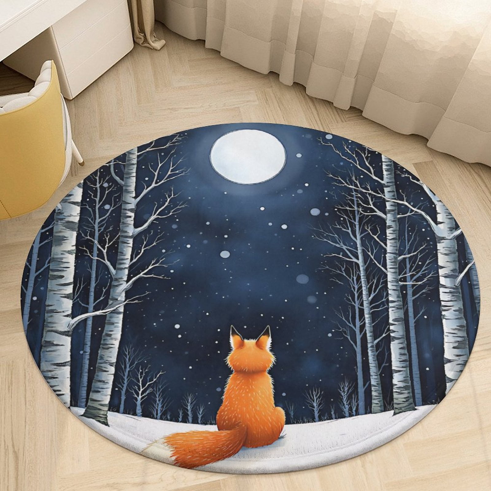 Cartoon Colorful Fox Round Area Rugs for Bedroom Living Room, 5FT Soft ...