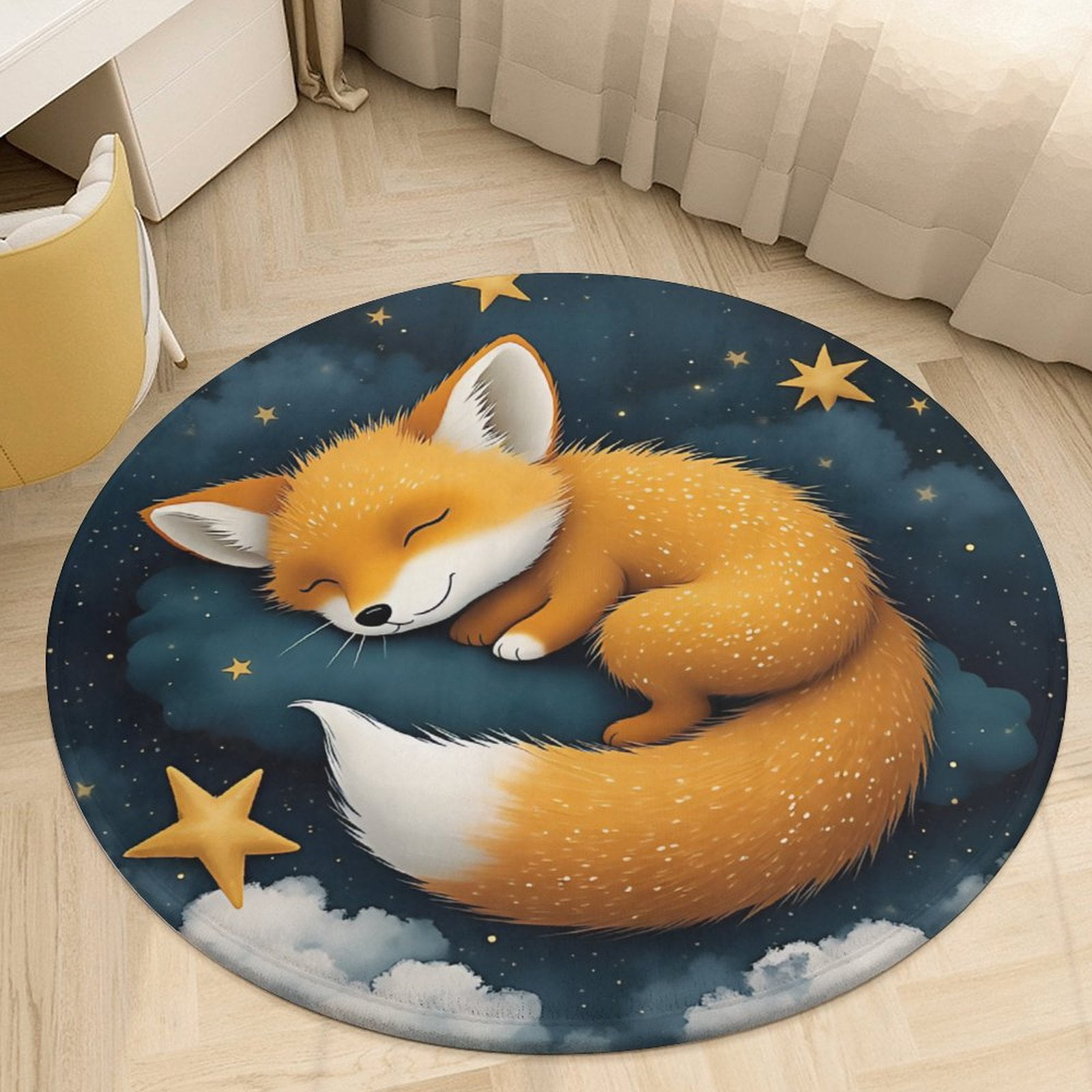 Cartoon Colorful Fox Round Area Rugs for Bedroom Living Room, 5FT Soft ...