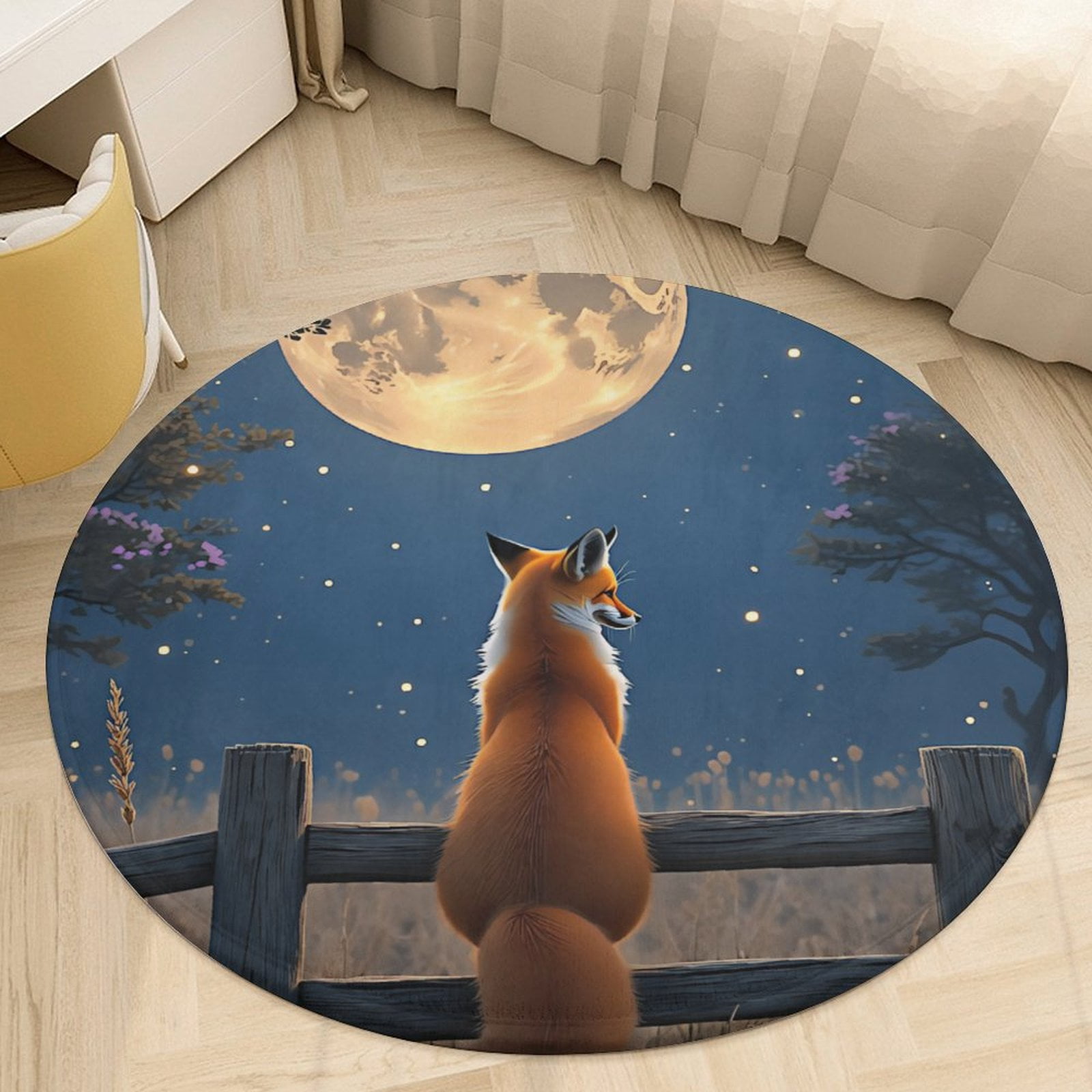 Cartoon Colorful Fox Round Area Rugs for Bedroom Living Room, 6FT Soft ...