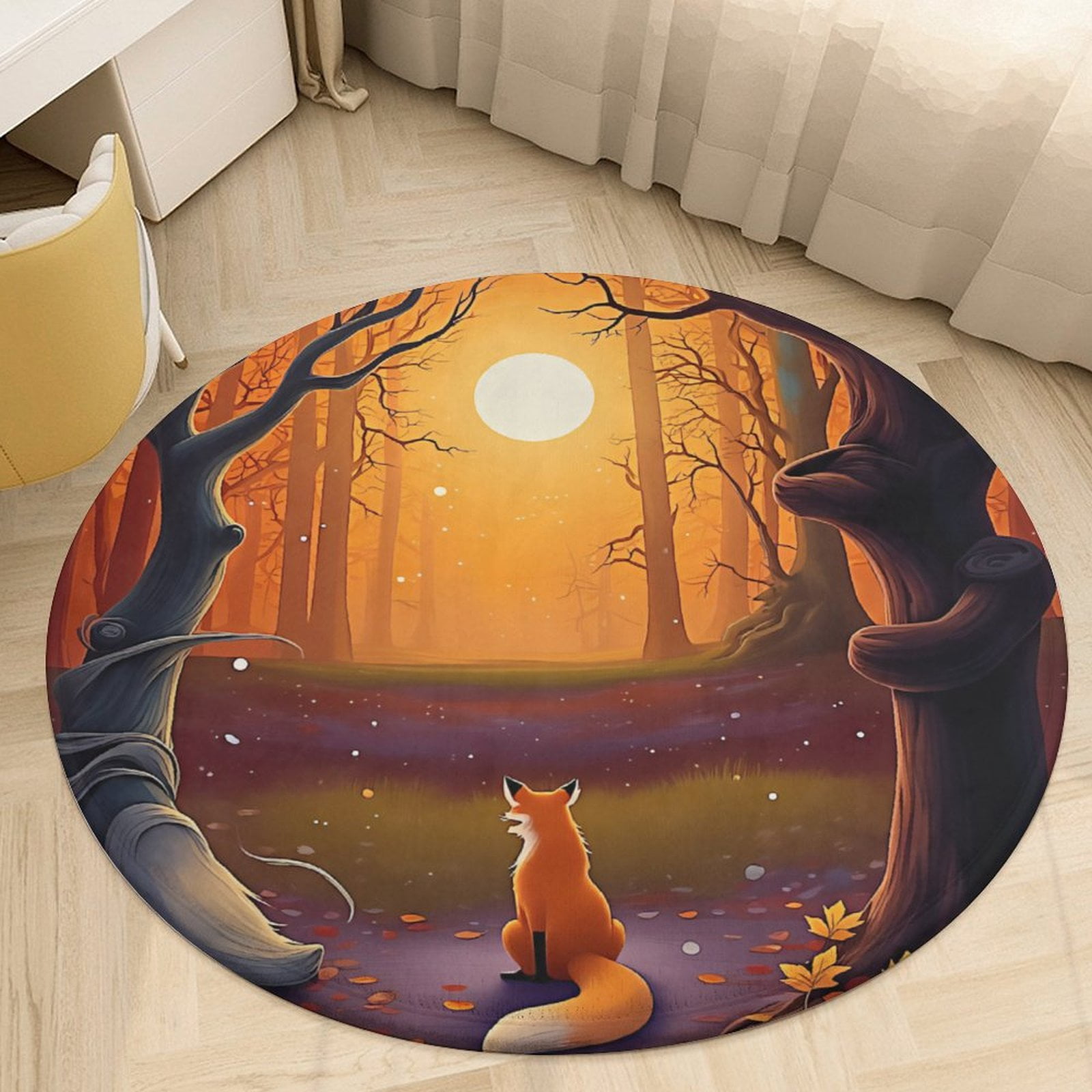 Cartoon Colorful Fox Round Area Rugs for Bedroom Living Room, 6FT Soft ...