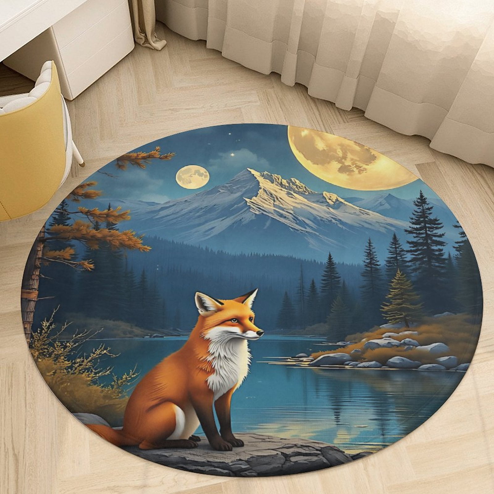 Cartoon Colorful Fox Round Area Rugs for Bedroom Living Room, 6FT Soft ...
