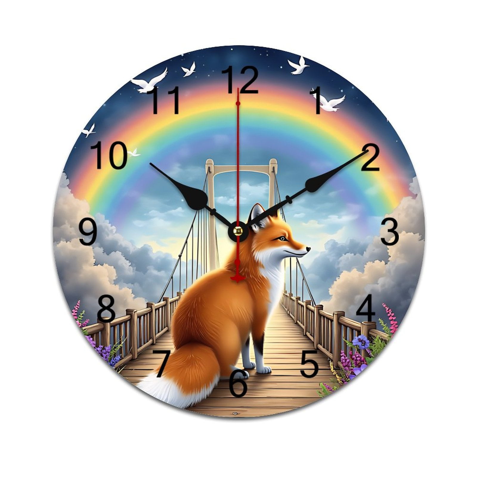 Cartoon Colorful Fox Time Decorative Wall Clocks Round Large Wall Watch ...