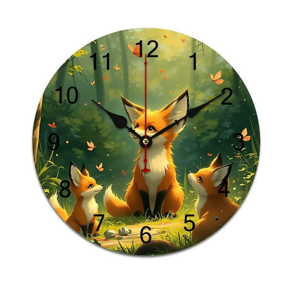 Cartoon Colorful Fox Time Decorative Wall Clocks Round Large Wall Watch ...