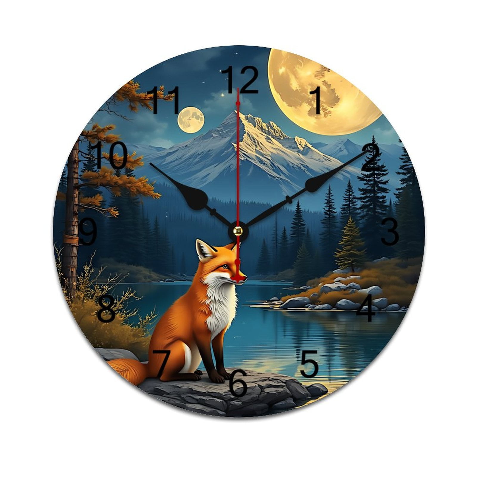 Cartoon Colorful Fox Time Decorative Wall Clocks Round Large Wall Watch ...