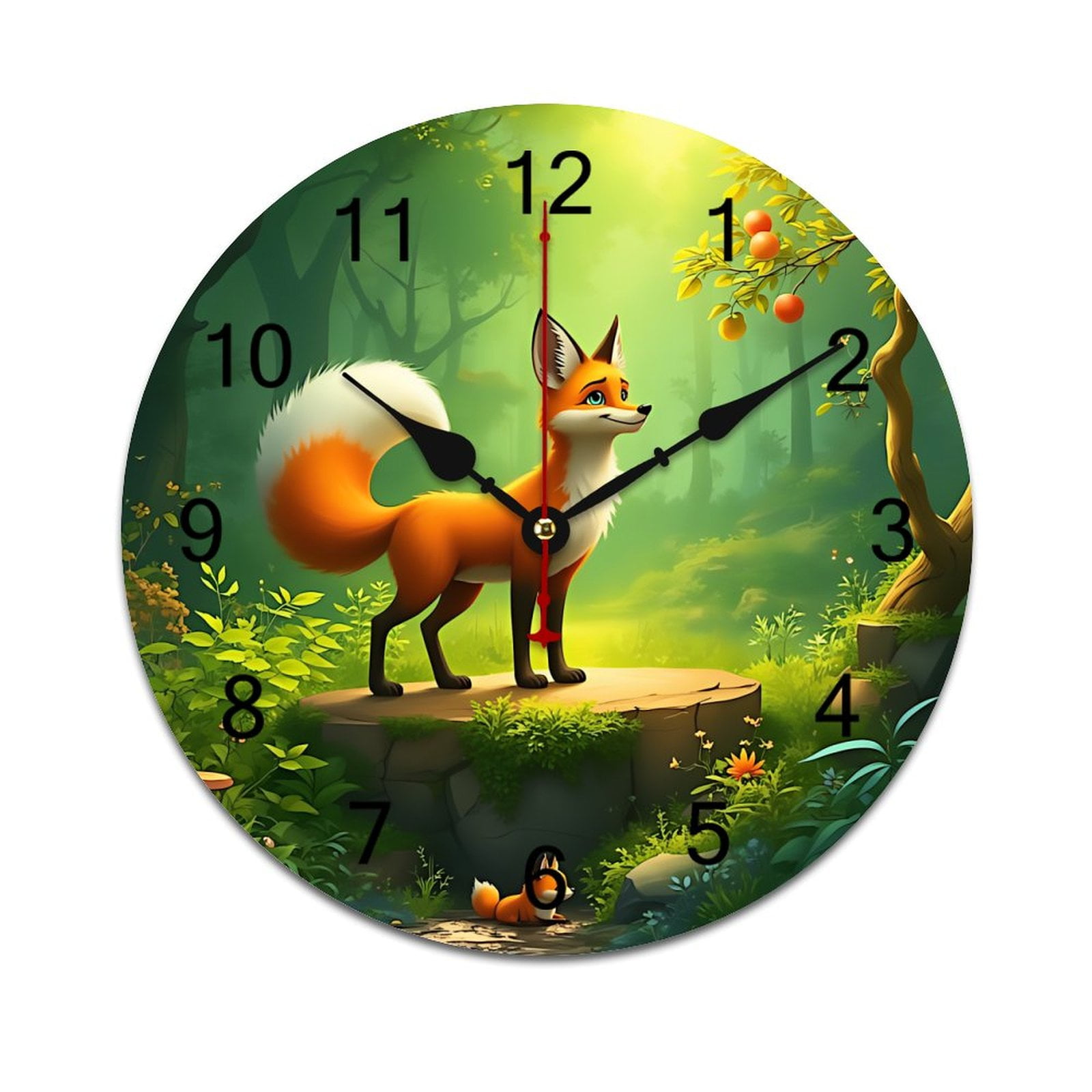 Cartoon Colorful Fox Word Saying Big Wall Clock Home Decor Art Watch ...