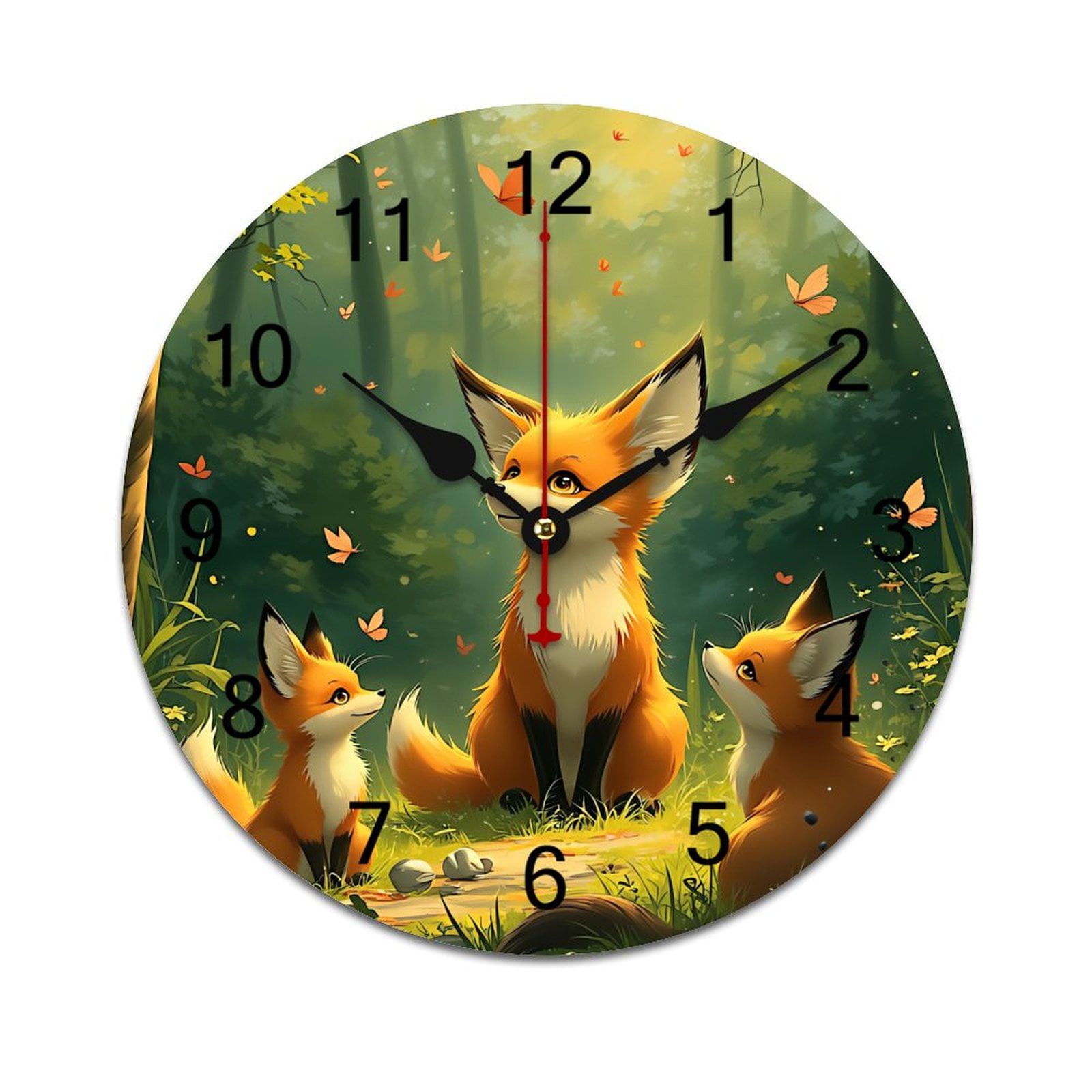 Cartoon Colorful Fox Word Saying Big Wall Clock Home Decor Art Watch ...
