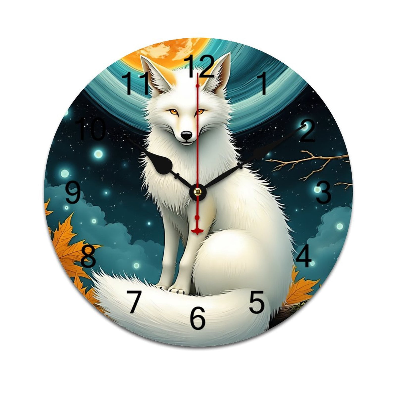 Cartoon Colorful Fox Word Saying Big Wall Clock Home Decor Art Watch ...