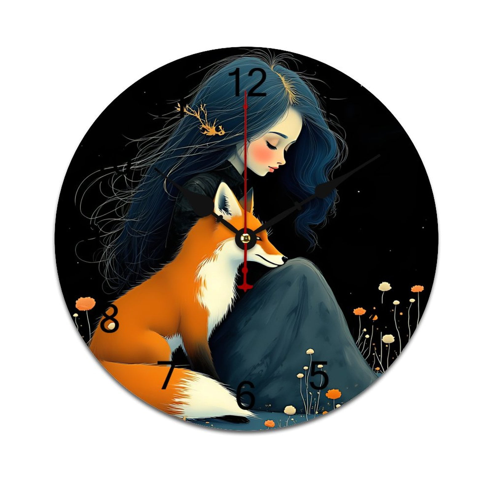 Cartoon Colorful Fox Word Saying Big Wall Clock Home Decor Art Watch ...