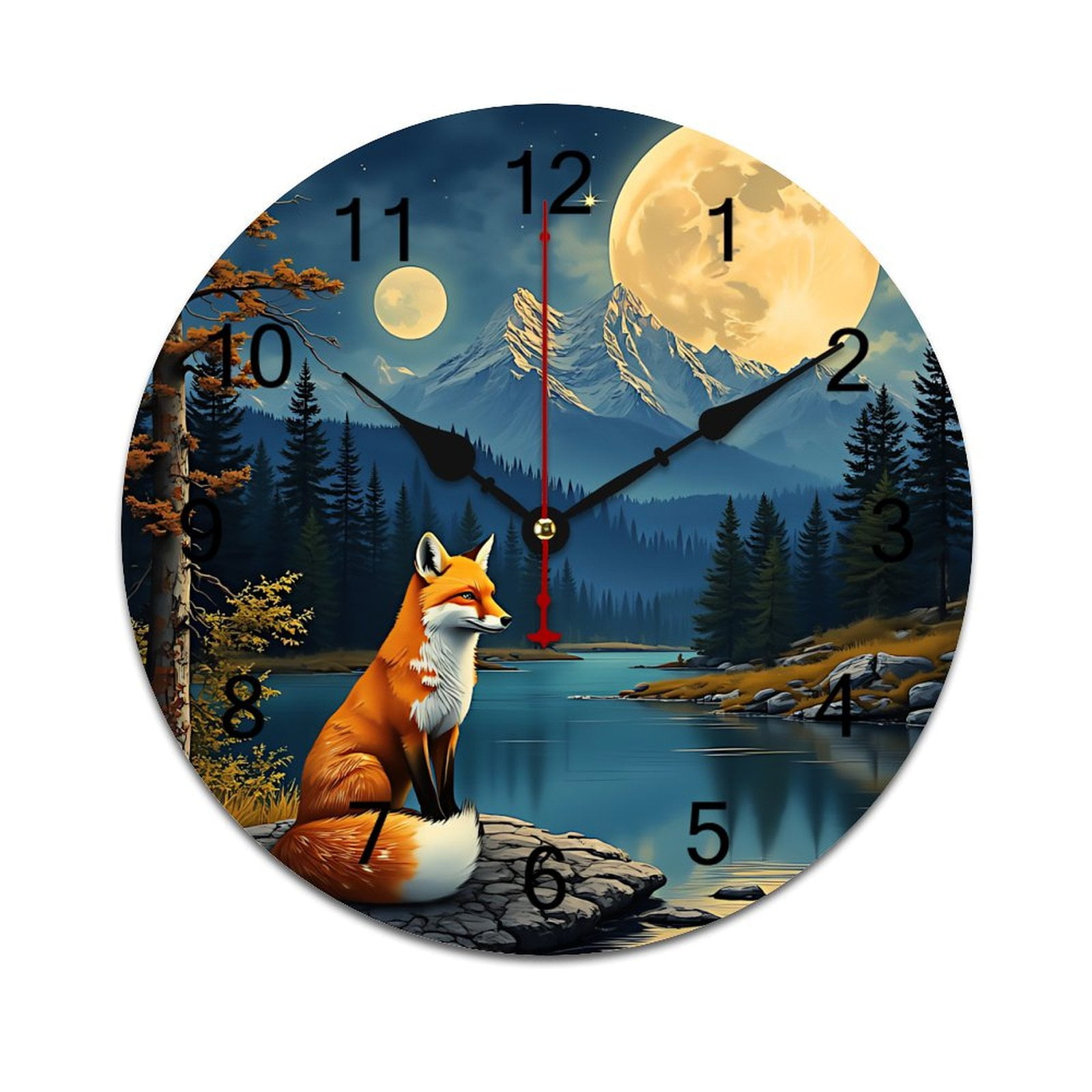Cartoon Colorful Fox Word Saying Big Wall Clock Home Decor Art Watch ...