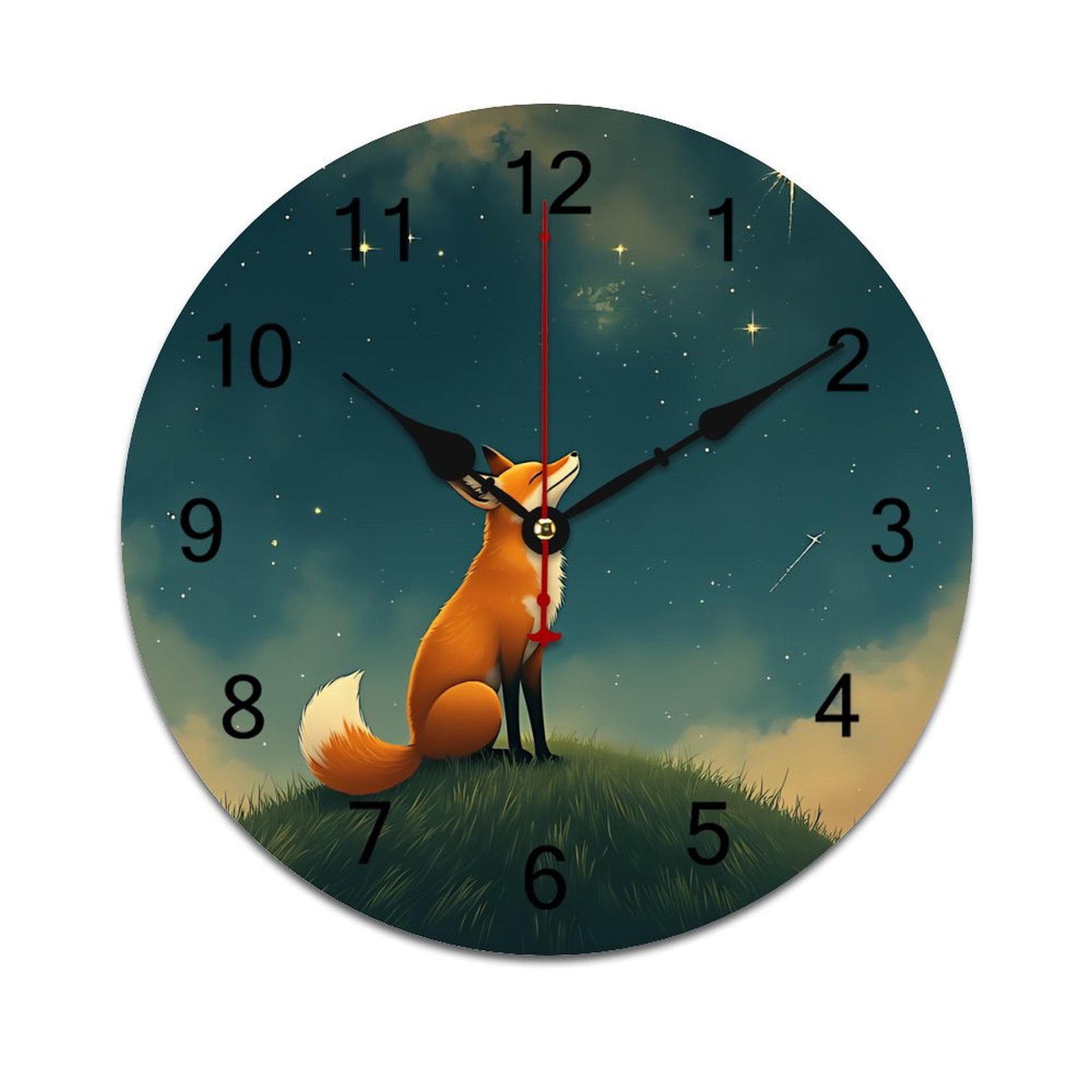 Cartoon Colorful Fox Word Saying Big Wall Clock Home Decor Art Watch ...