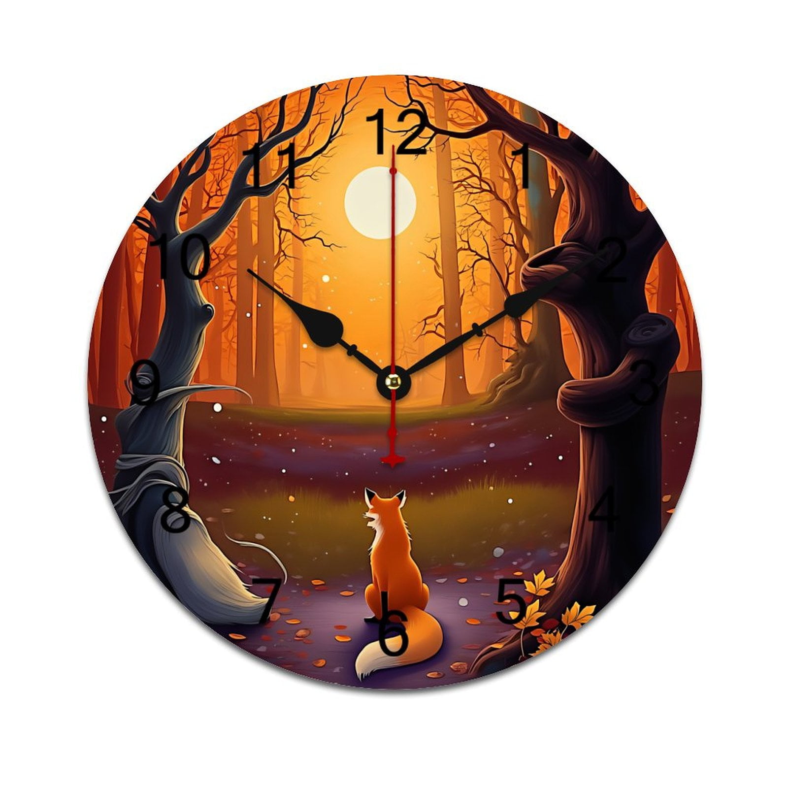Cartoon Colorful Fox Word Saying Big Wall Clock Home Decor Art Watch ...