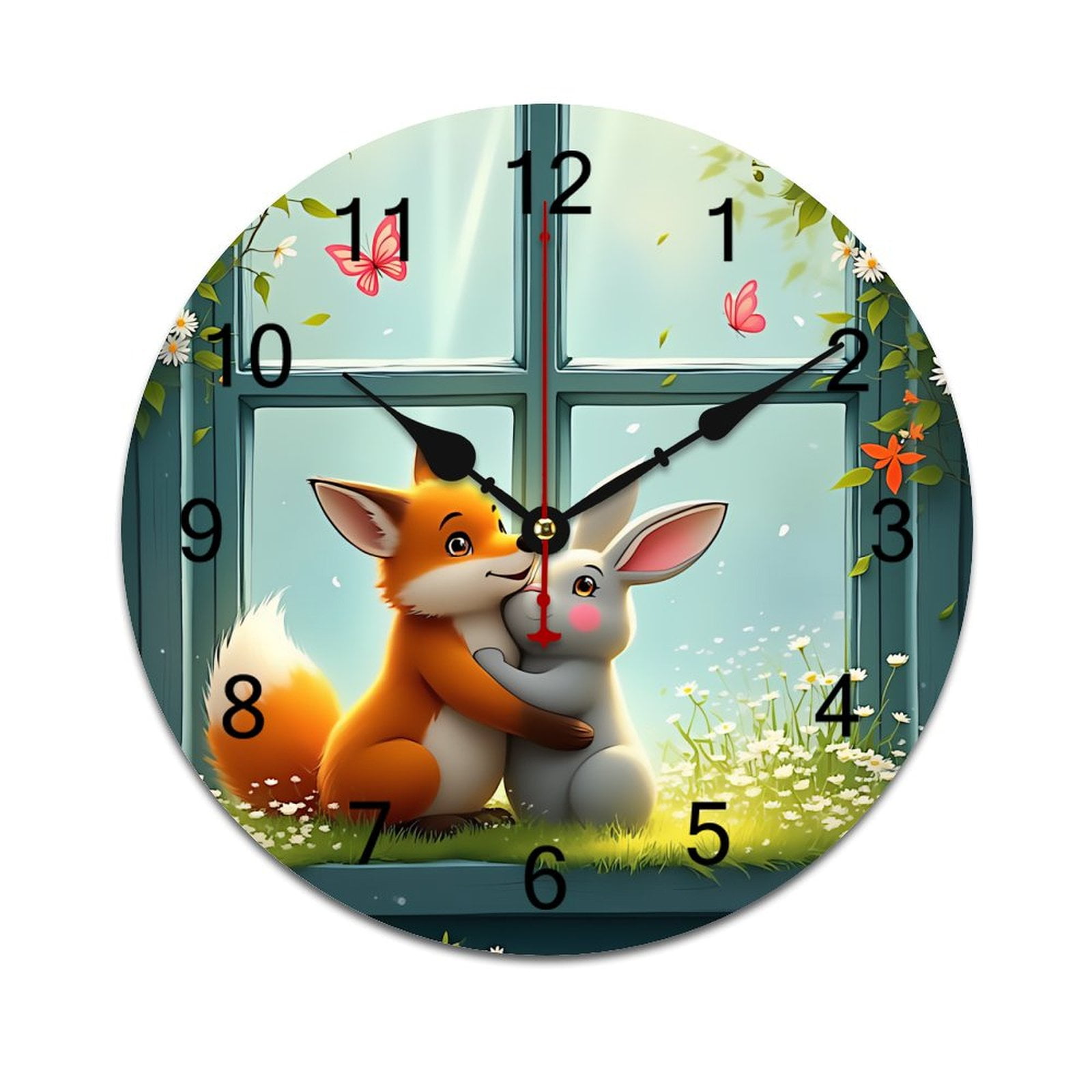 Cartoon Colorful Fox Word Saying Big Wall Clock Home Decor Art Watch ...