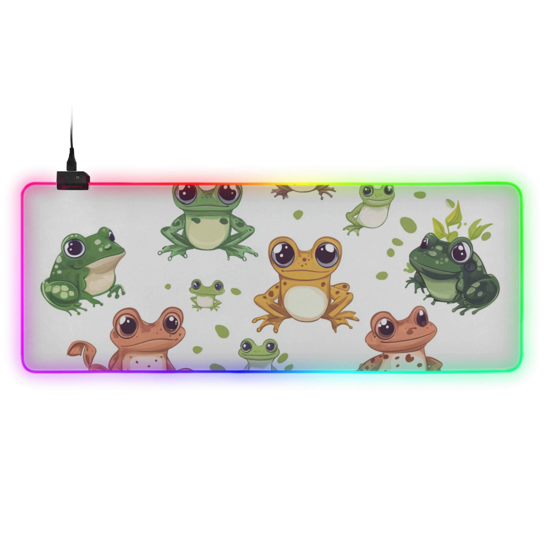 Cartoon Colorful Frog RGB Gaming Mouse Pad Large Keyboard Mat Rubber ...