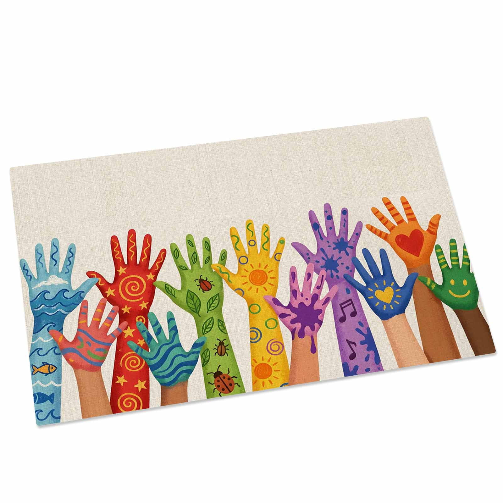 Cartoon Colorful Hands Door Mat 20x31.5 Inch Cute Watercolor Hands with ...