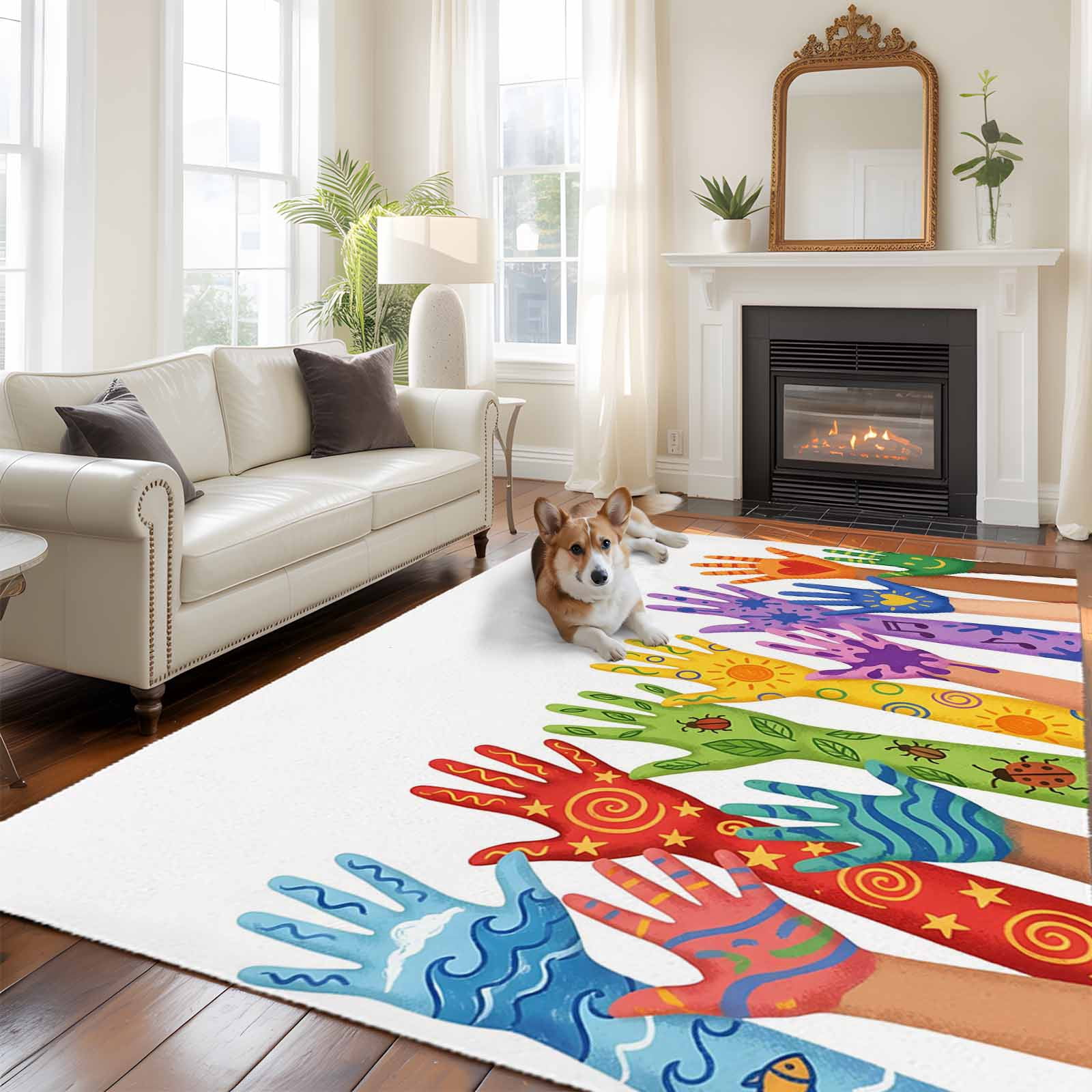 Cartoon Colorful Hands Large Area Rugs 6x9 ft Cute Watercolor Hands ...