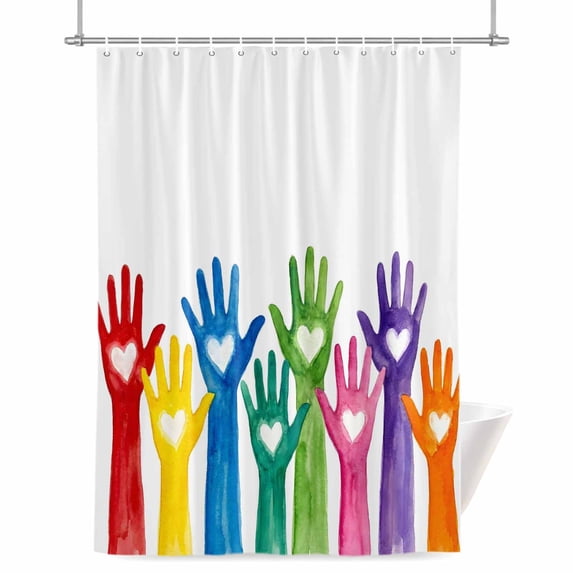Cartoon Colorful Hands Shower Curtain, Cute Watercolor Hands with Love ...
