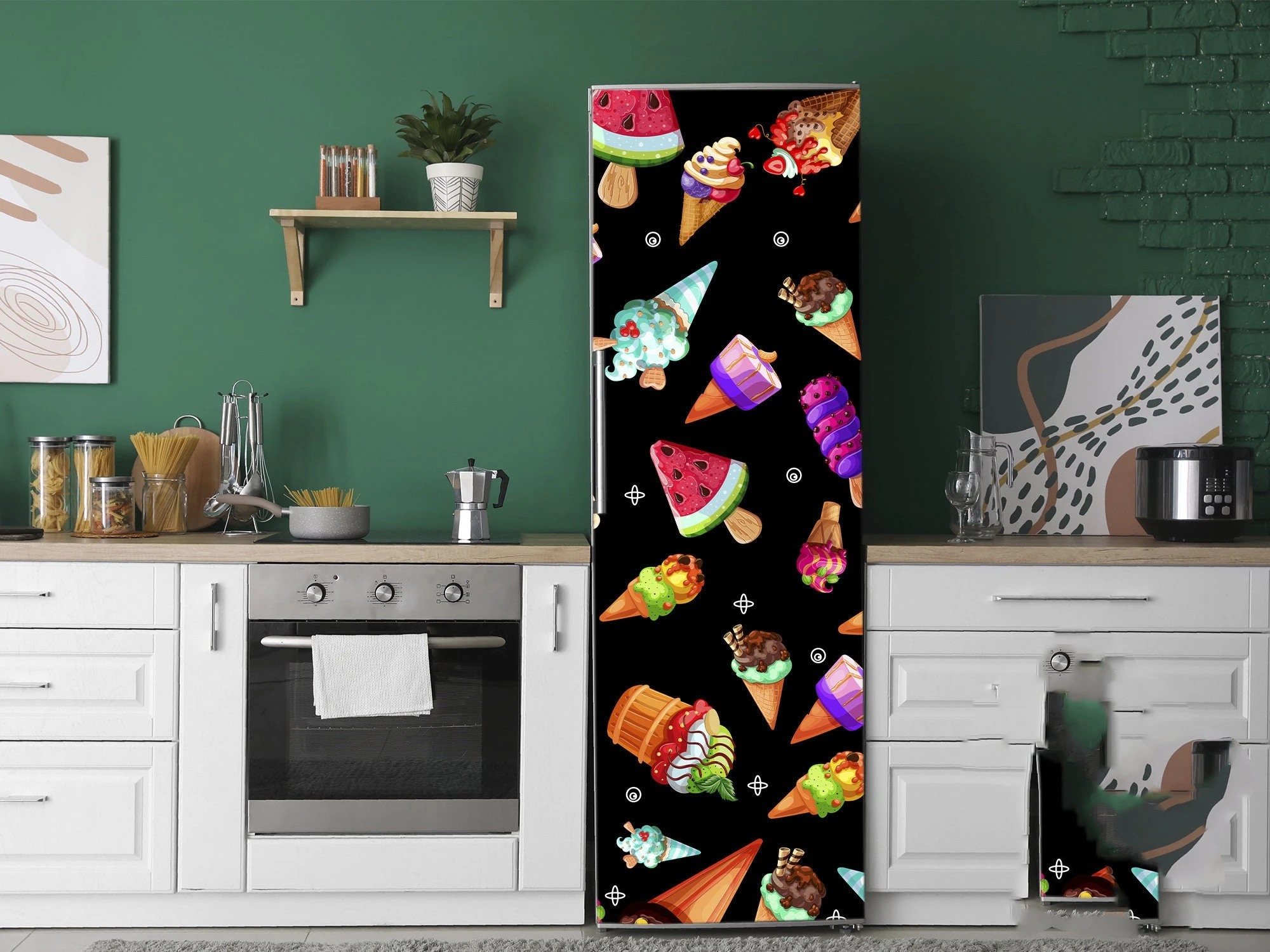Cartoon Colorful Ice Cream Refrigerator Magnet Wallpaper Sweet Dessert ...