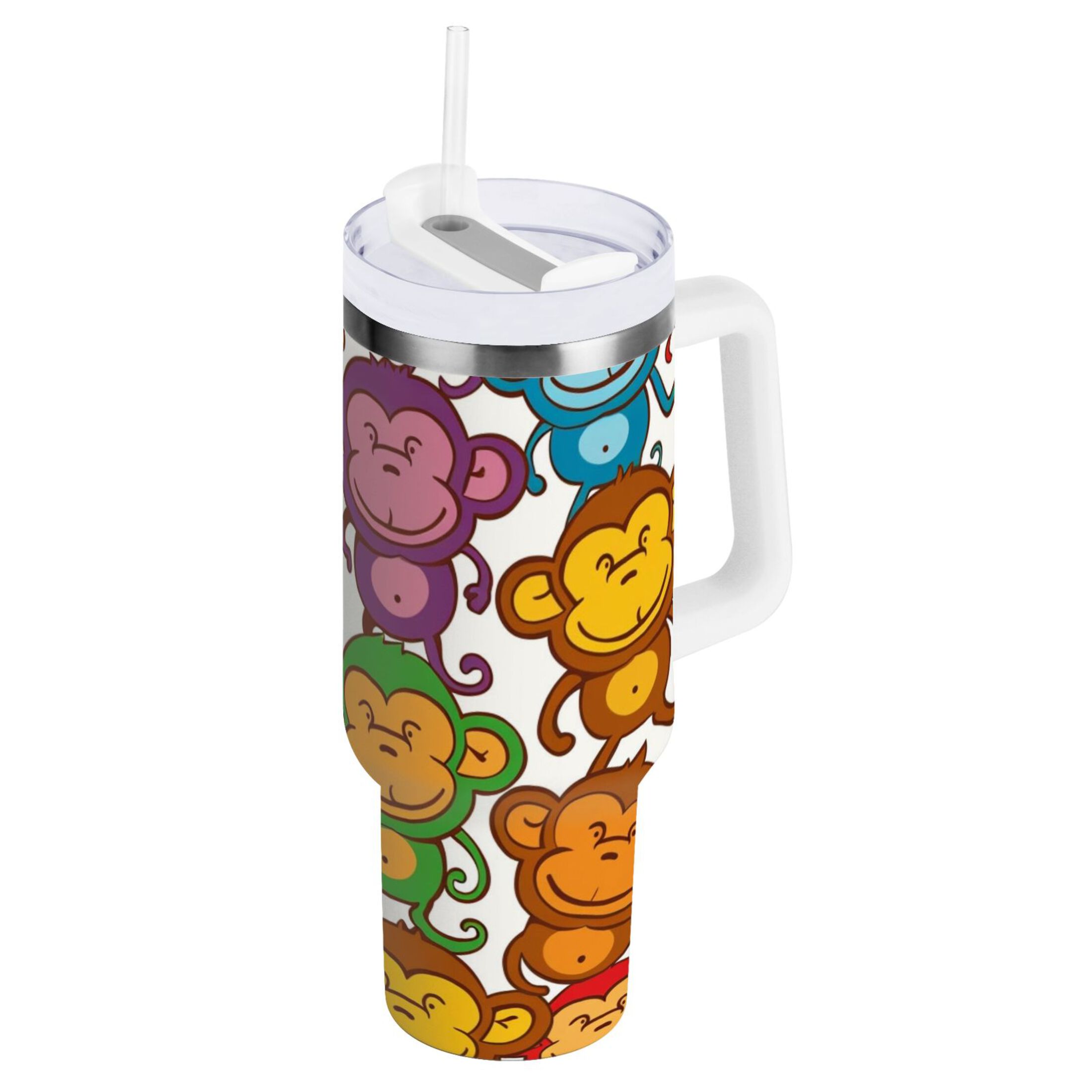 Cartoon Colorful Monkey 30 oz Tumbler with Handle and Straw Lid Vacuum ...